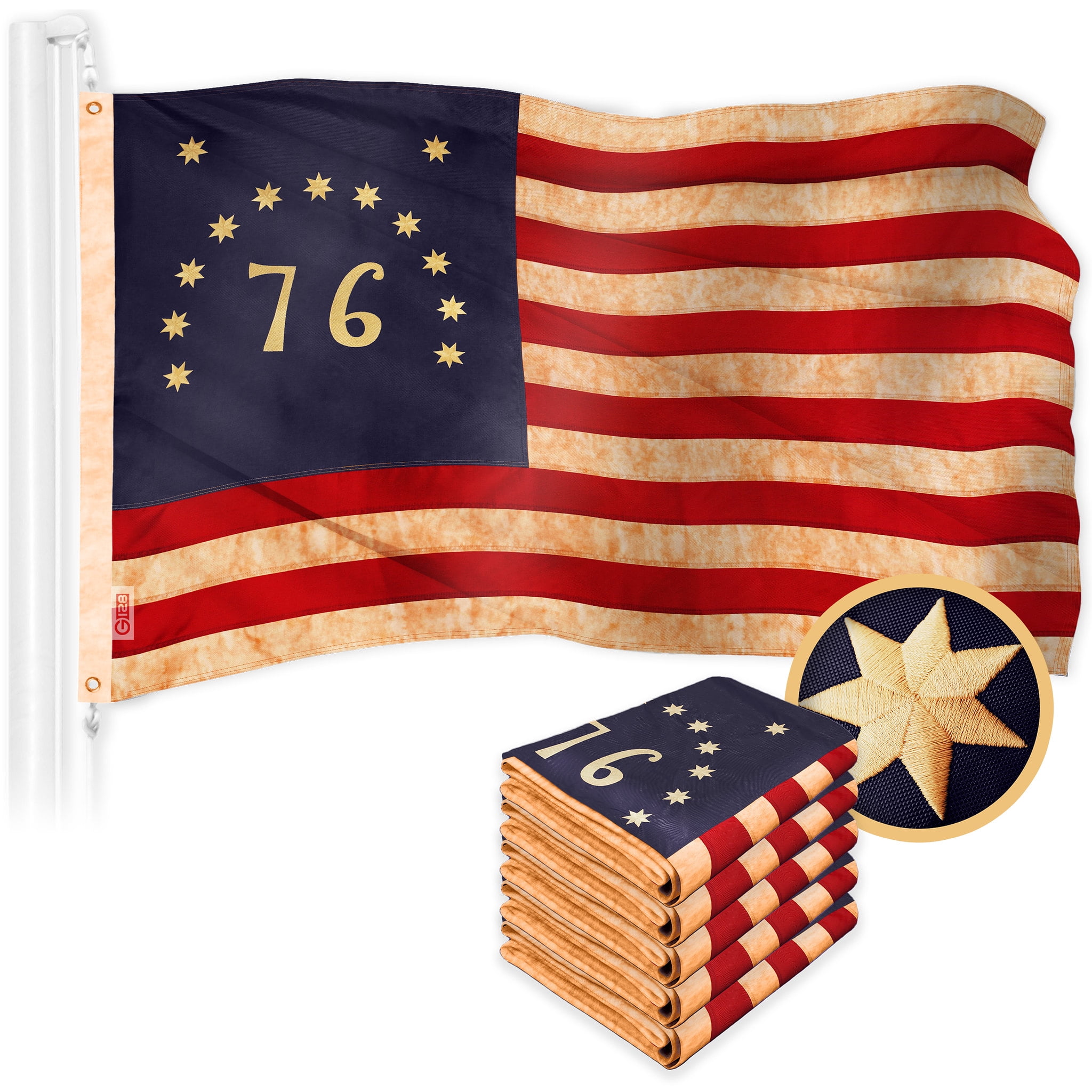 G128 5 Pack: Bennington 76 Tea-Stained Flag | 1x1.5 Ft | ToughWeave Pro ...