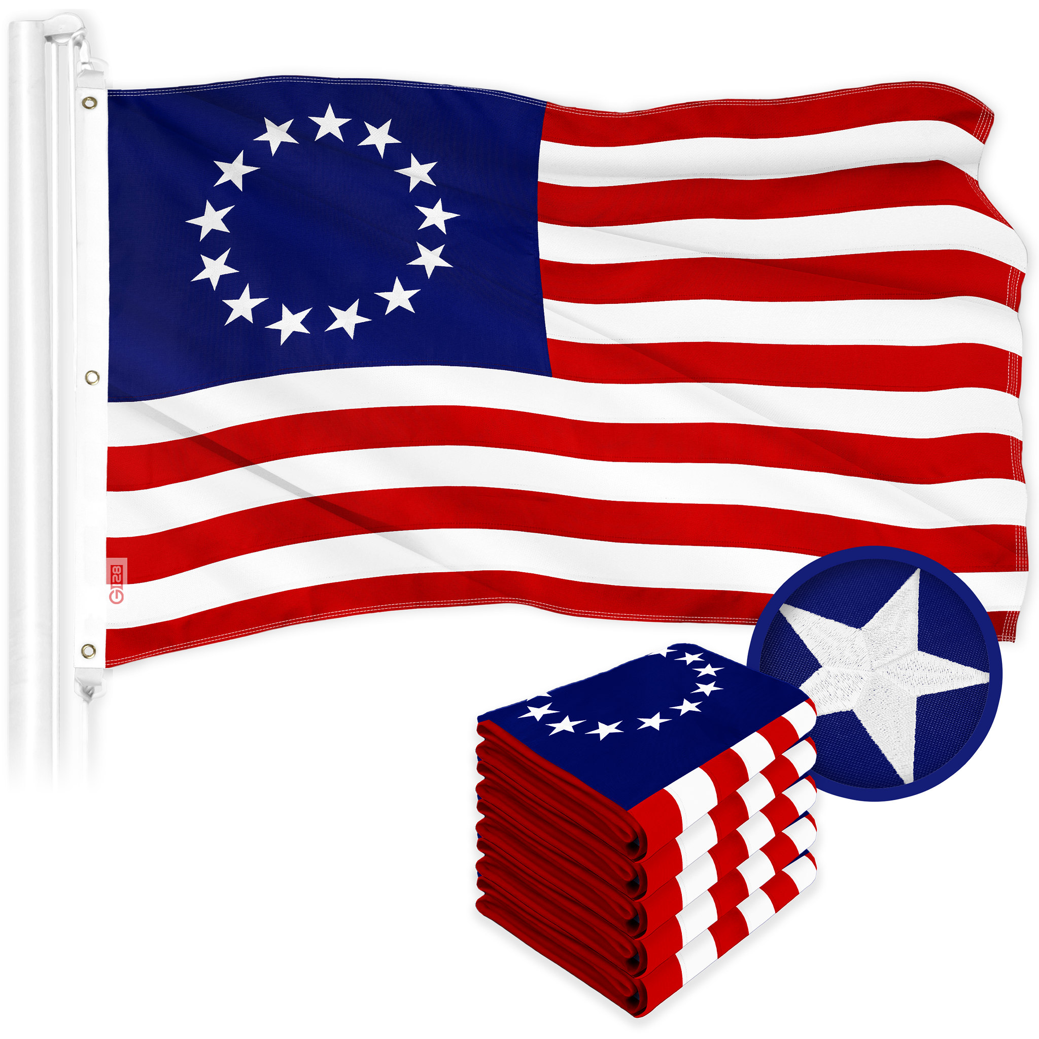G128 5 Pack: Betsy Ross Flag | 6x10 Ft | ToughWeave Series Embroidered ...