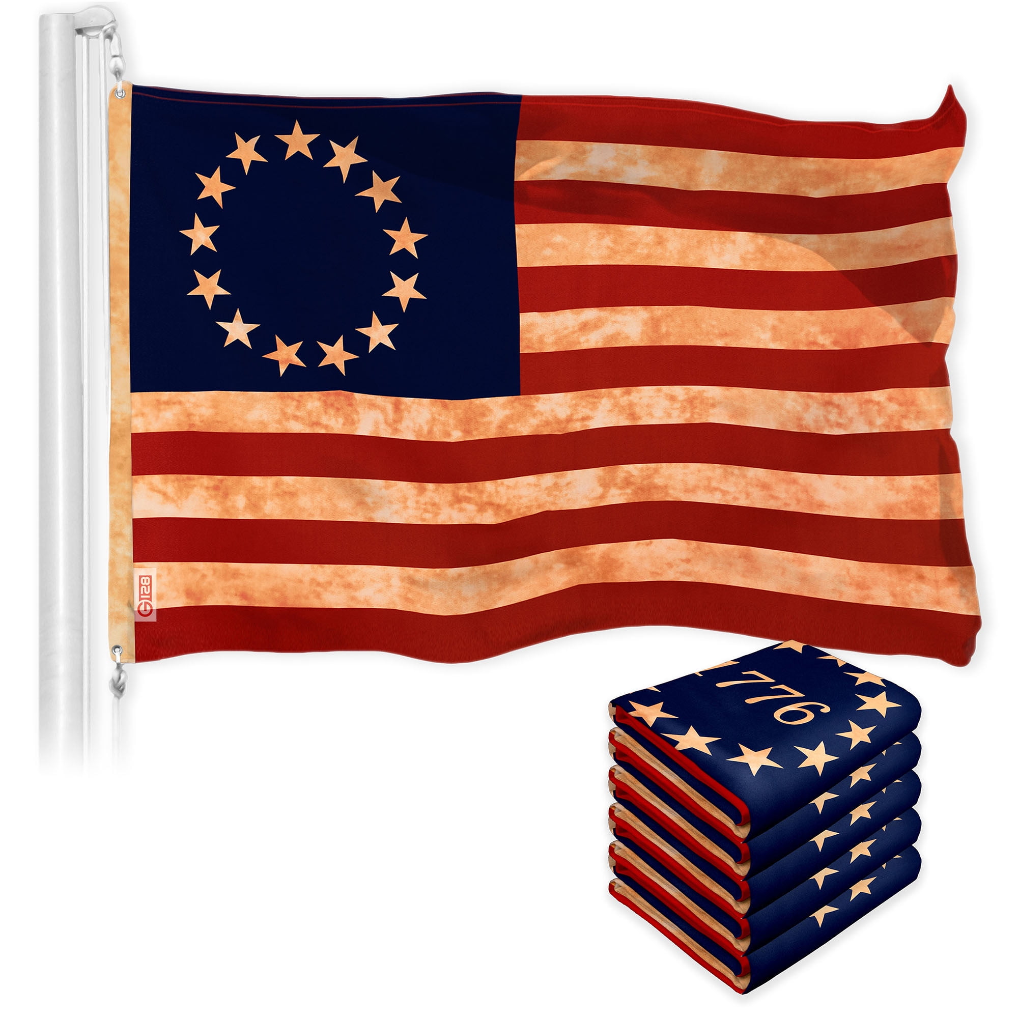 G128 5 Pack: Betsy Ross Tea-Stained Flag | 3x5 Ft | LiteWeave Pro ...