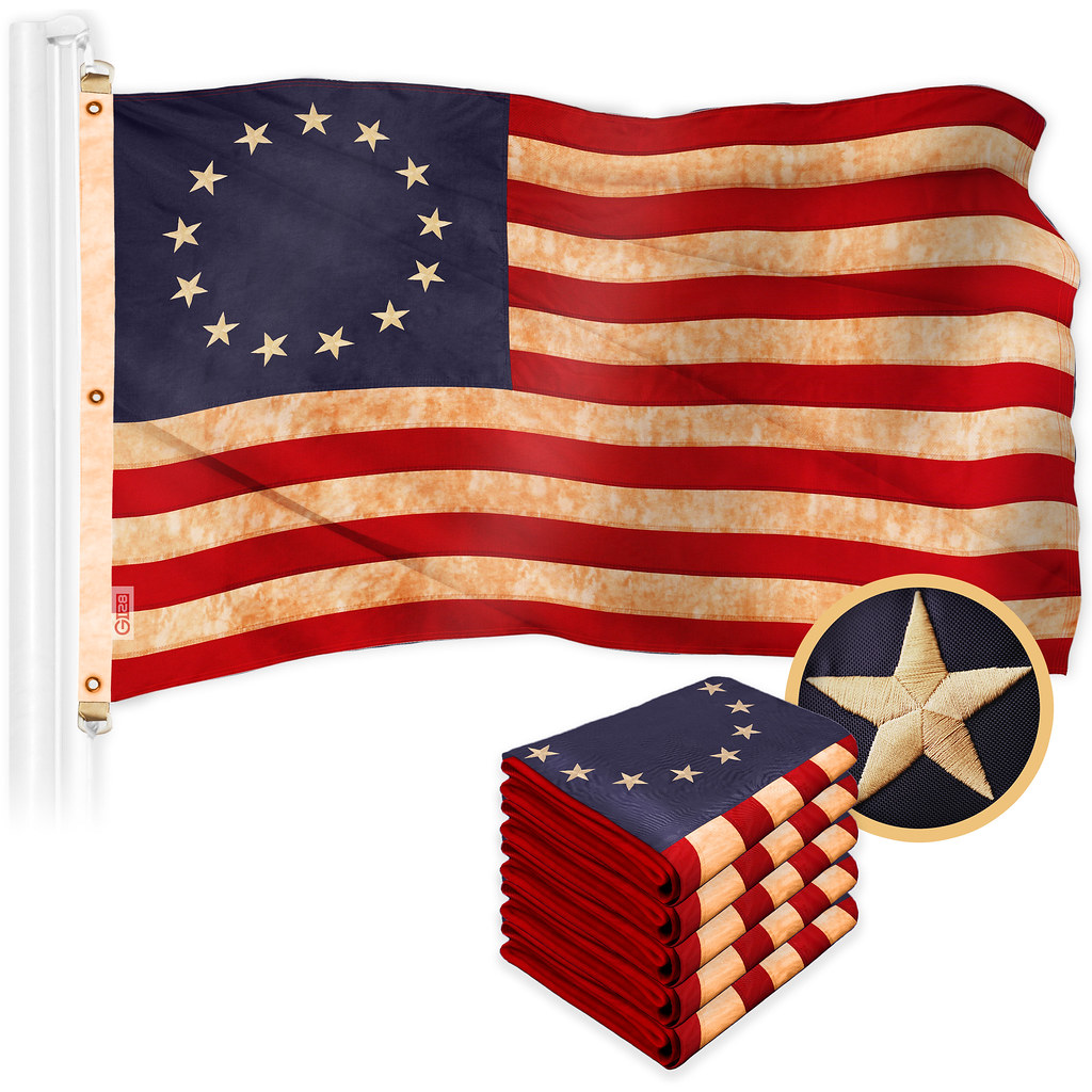 G128 5 Pack: Betsy Ross Tea-Stained Flag | 5x8 Ft | ToughWeave Pro ...