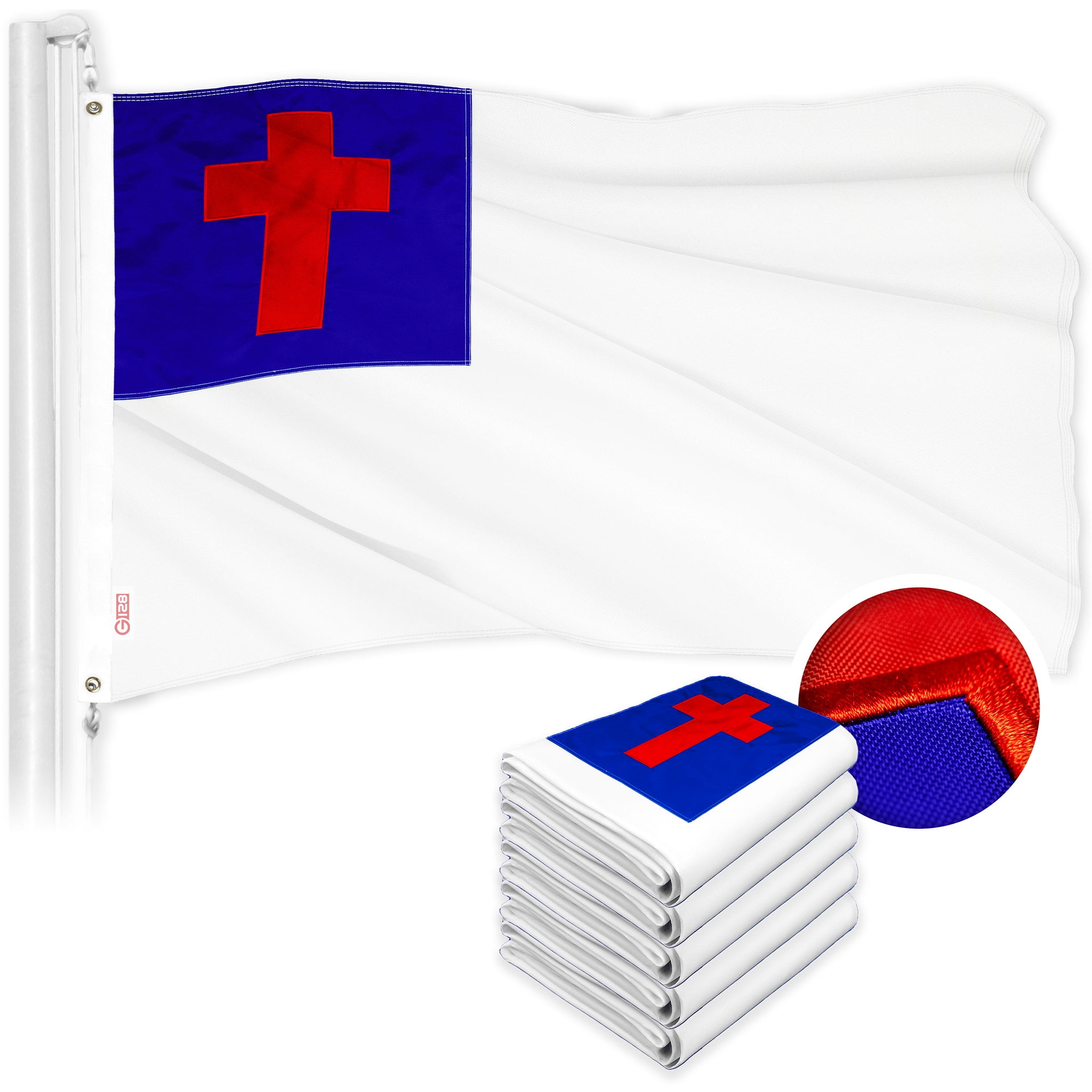 G128 5 Pack: Christian Flag | 1x1.5 Ft | ToughWeave Series Embroidered ...
