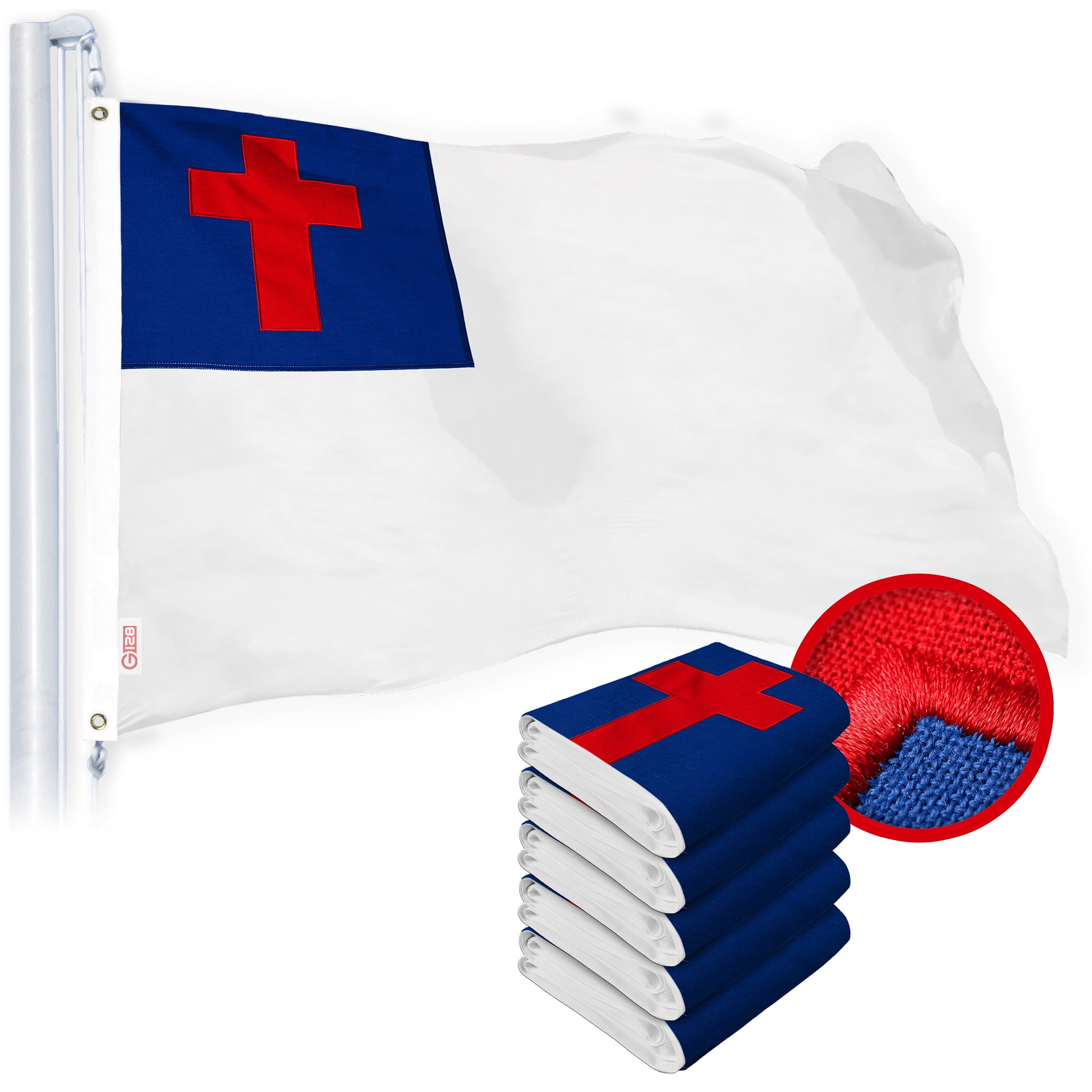 G128 5 Pack: Christian Flag | 4x6 Ft | StormFlyer Series Embroidered 220GSM Spun Polyester ...