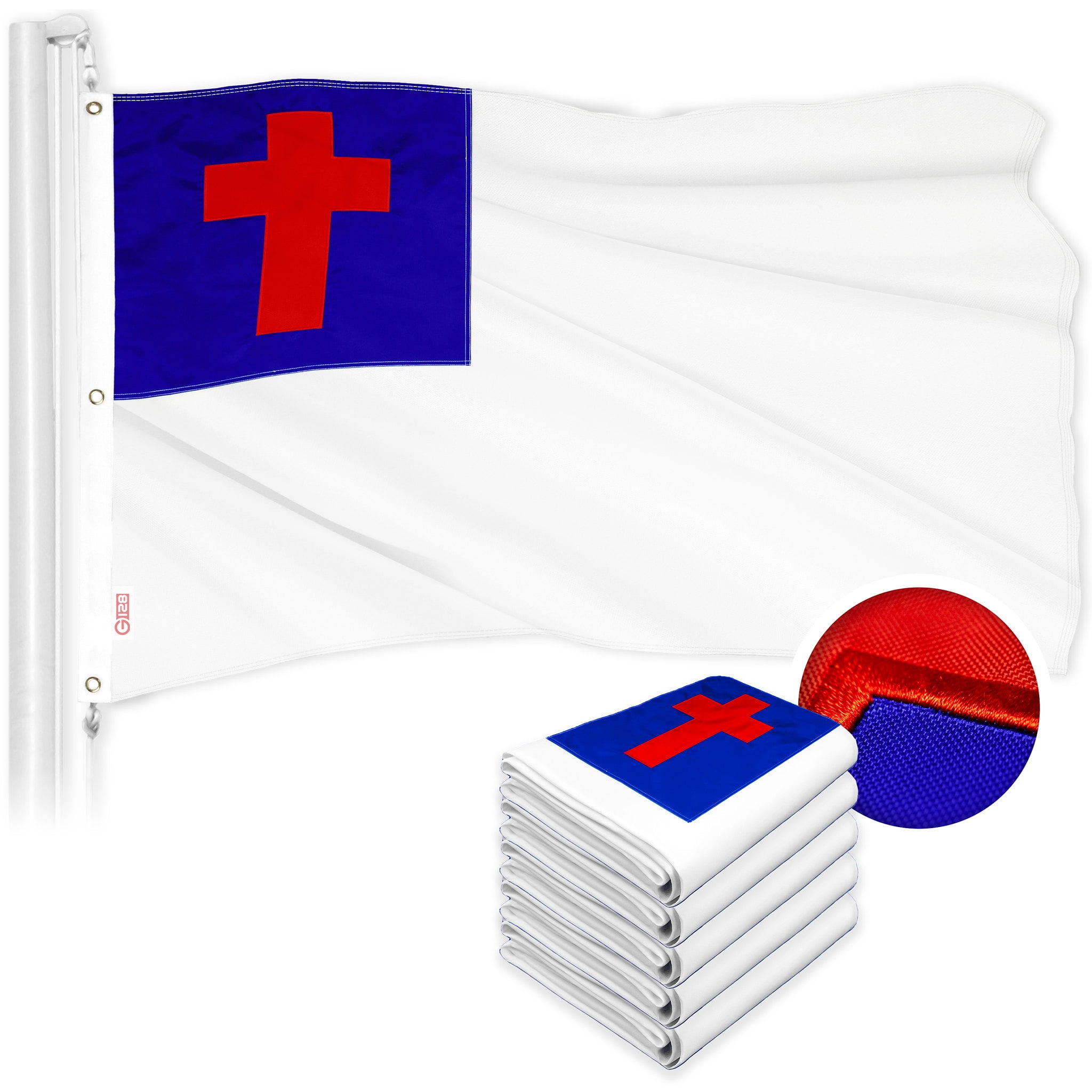 G128 5 Pack: Christian Flag | 5x8 Ft | ToughWeave Series Embroidered ...
