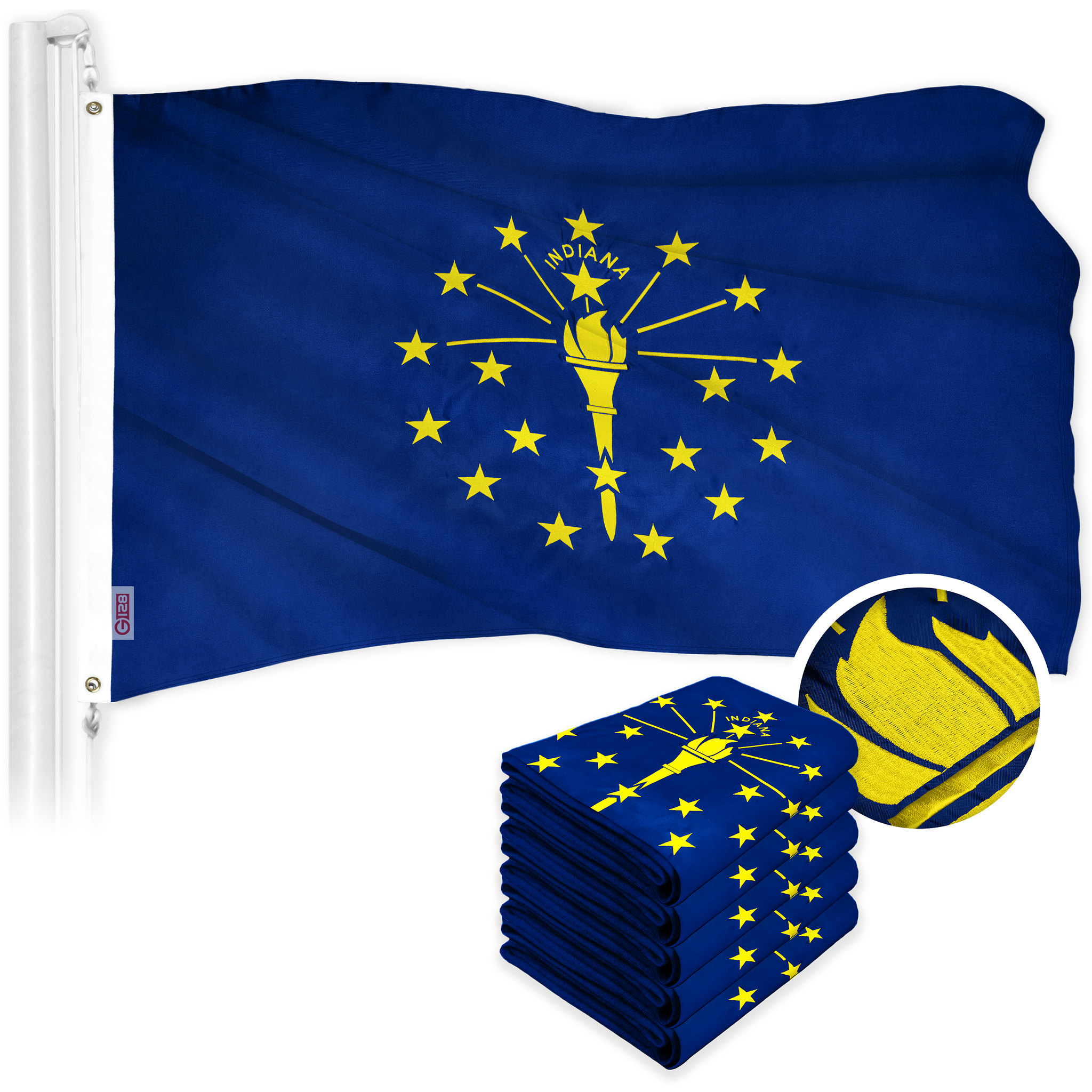 G128 5 Pack: Indiana IN State Flag | 2x3 Ft | ToughWeave Series Embroidered 300D Polyester ...