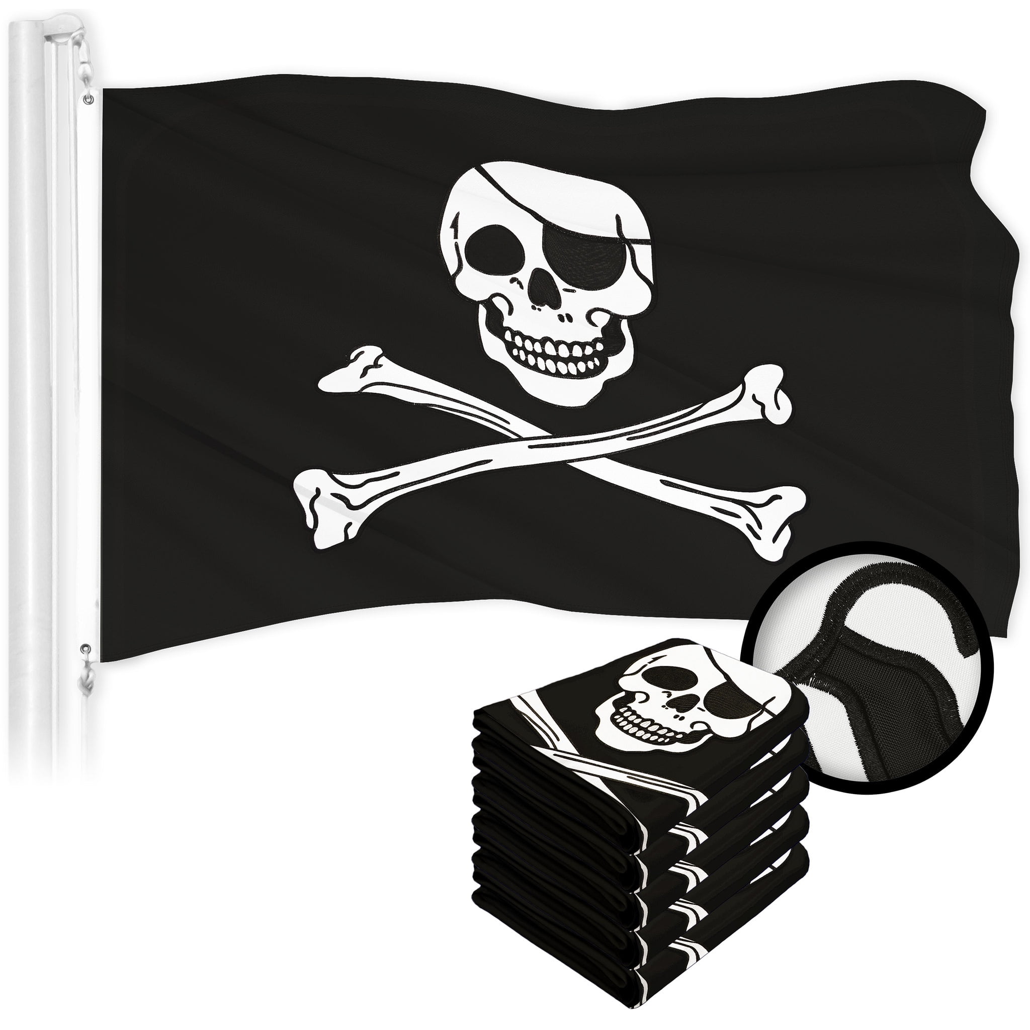 G128 5 Pack: Pirate Jolly Roger Bones Flag | 2x3 Ft | ToughWeave Series ...