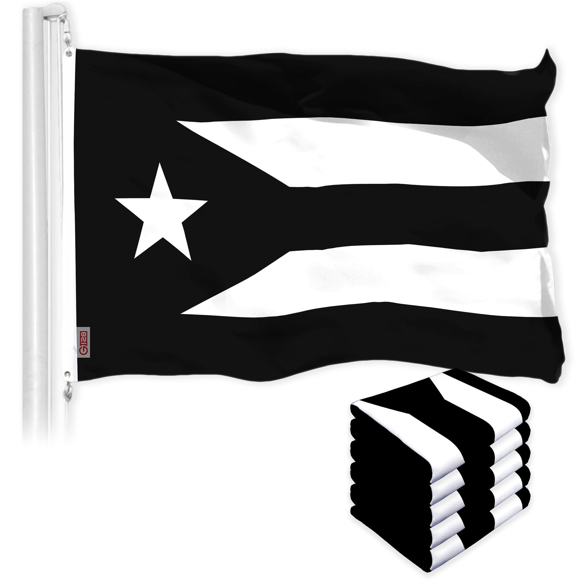 G128 5 Pack: Puerto Rico Black and White Puerto Rican PR Flag | 3x5 Ft ...