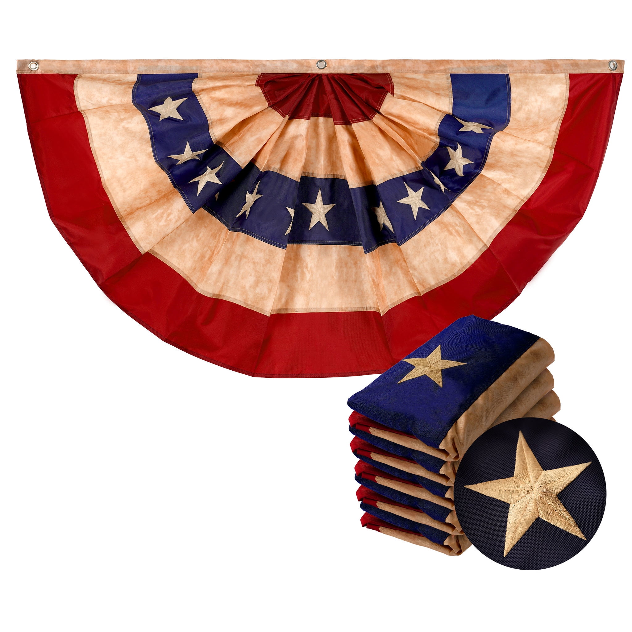 G128 - 5 Pack: USA Tea Stained Pleated Fan Flag 1.5x3FT Embroidered ...