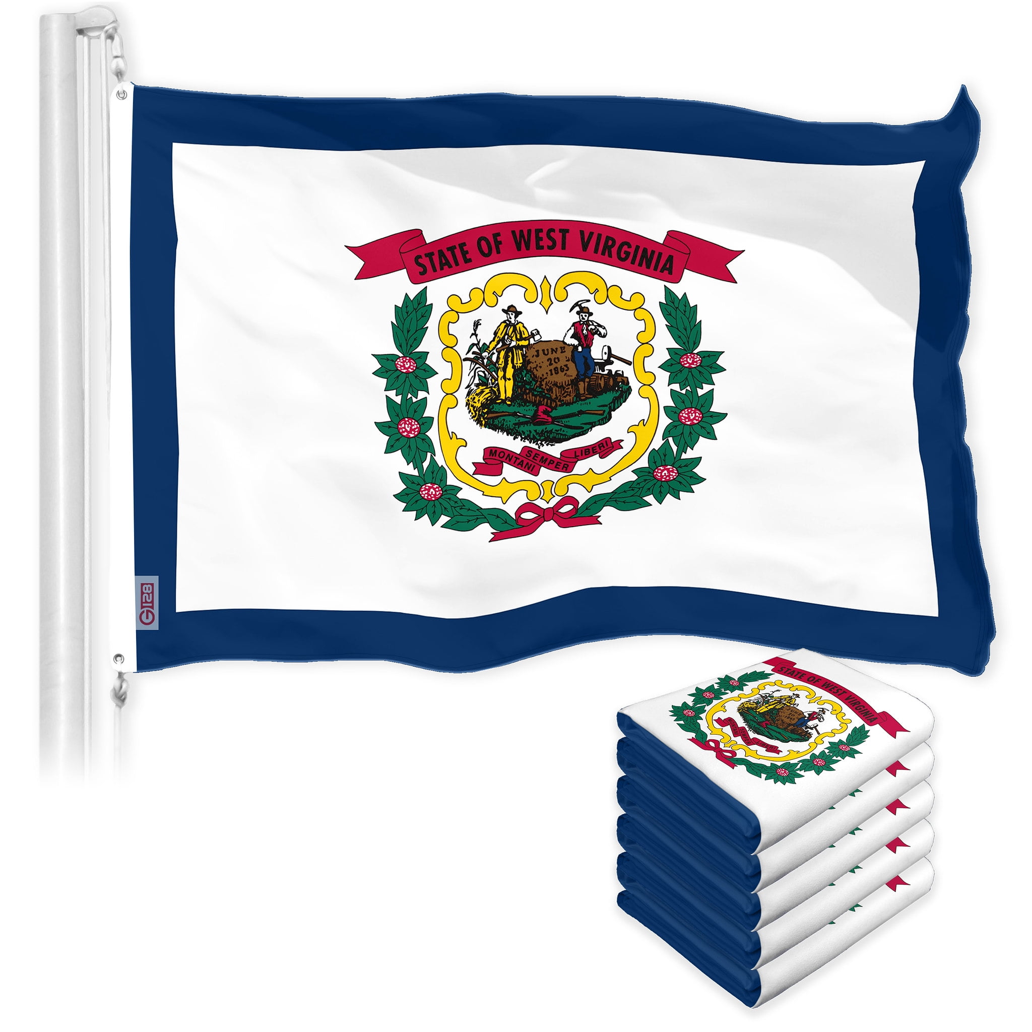 G128 5 Pack: West Virginia WV State Flag | 3x5 Ft | LiteWeave Pro Series Printed 150D Polyester ...