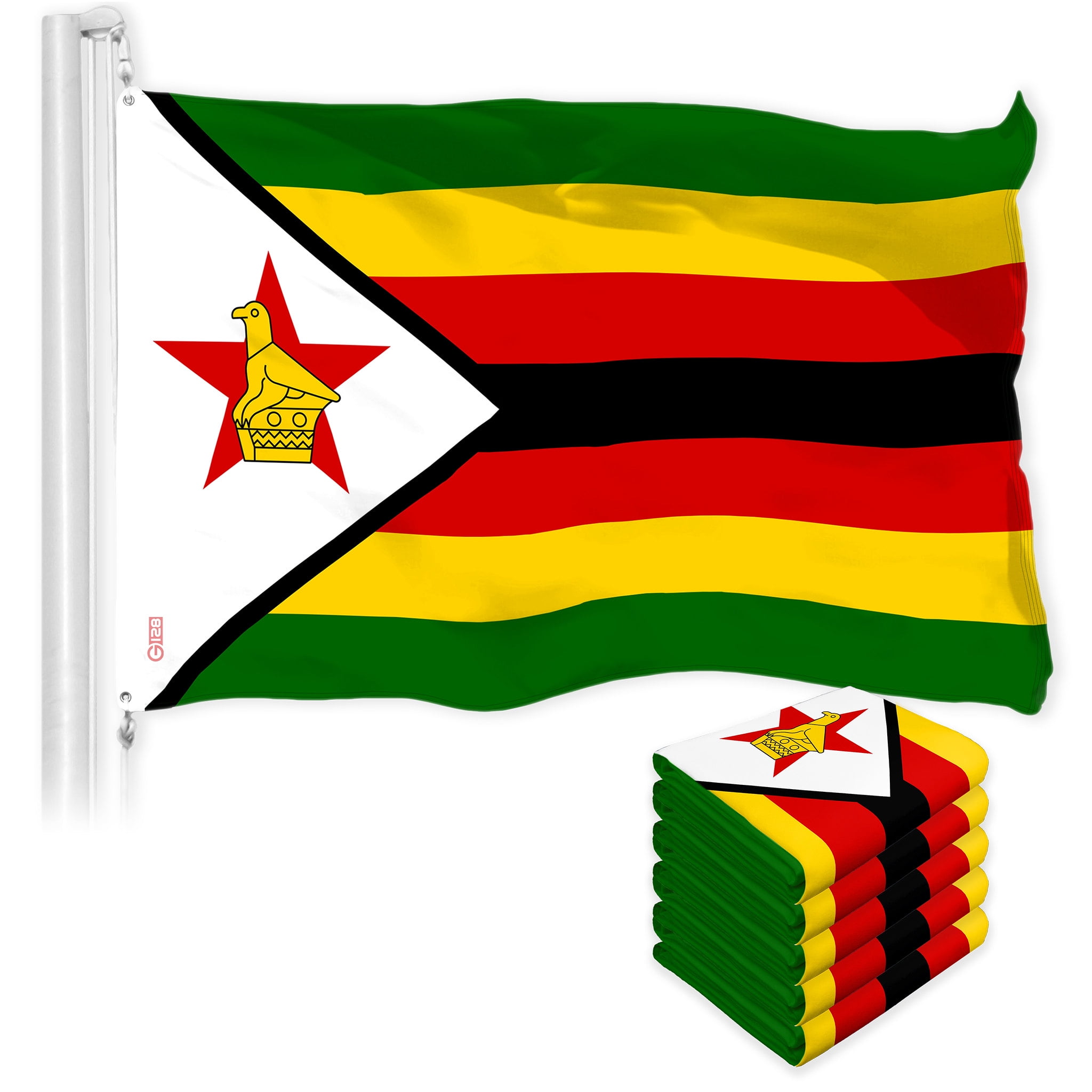 G128 5 Pack: Zimbabwe Zimbabwean Flag | 3x5 Ft | LiteWeave Pro Series ...