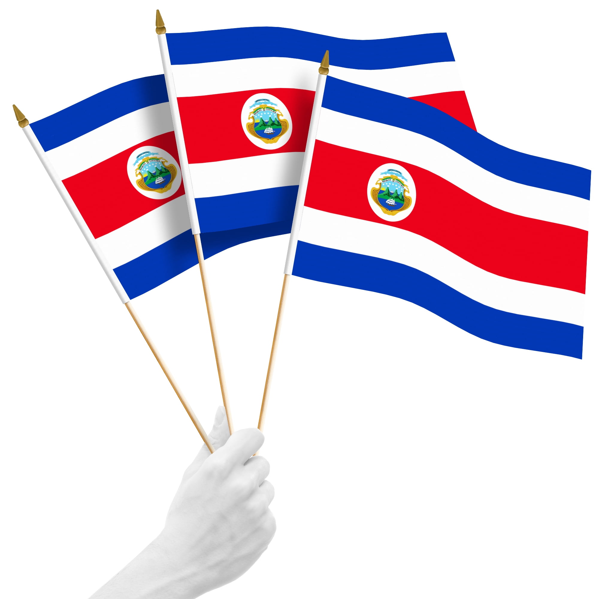G128 50 Pack Handheld Costa Rica Costa Rican Stick Flags | 12x18 In | Printed 150D Polyester ...