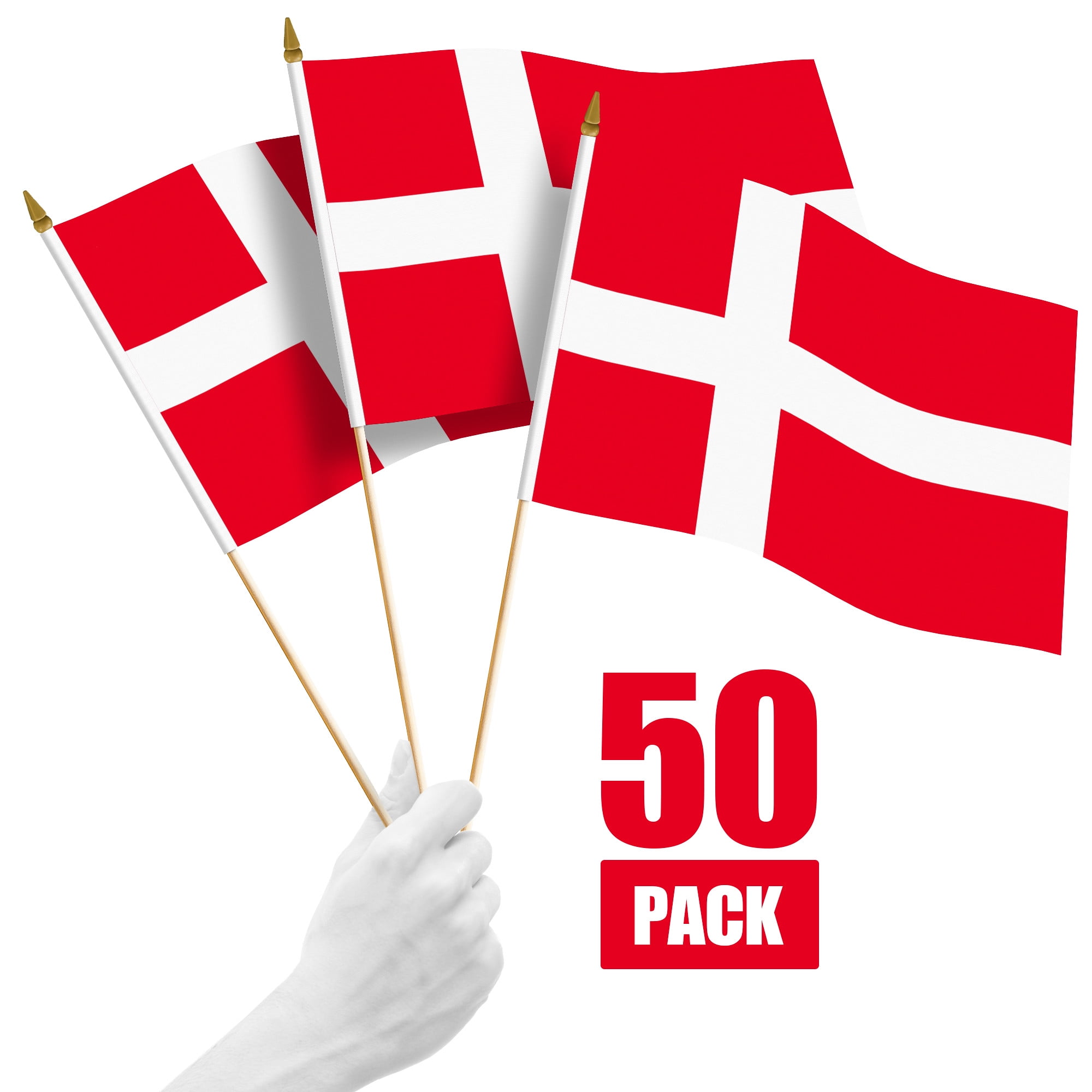G128 50 Pack Handheld Denmark Danish Stick Flags | 12x18 In | Printed ...