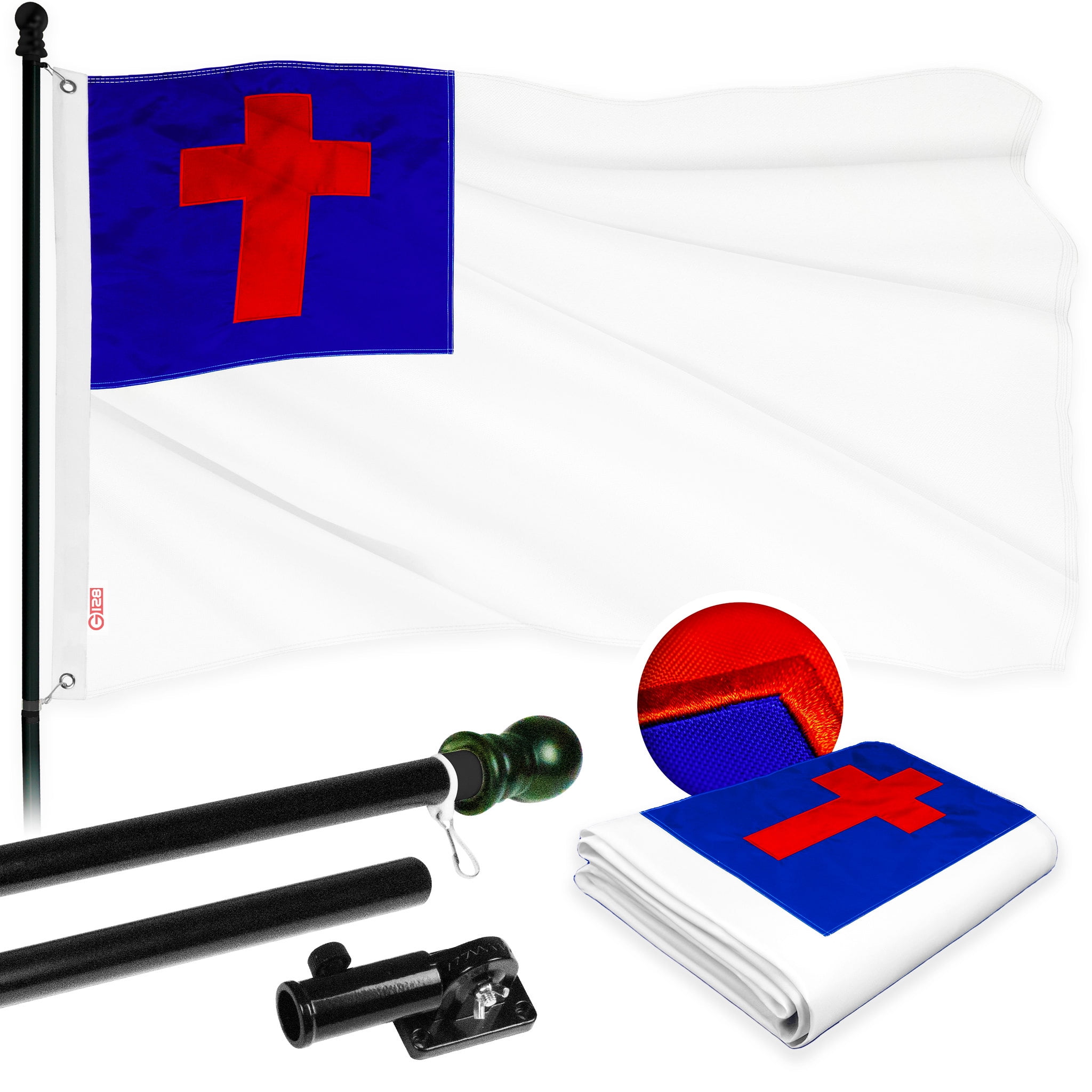 G128 - 6 Feet Tangle Free Spinning Flagpole (Black) Christian Flag ...