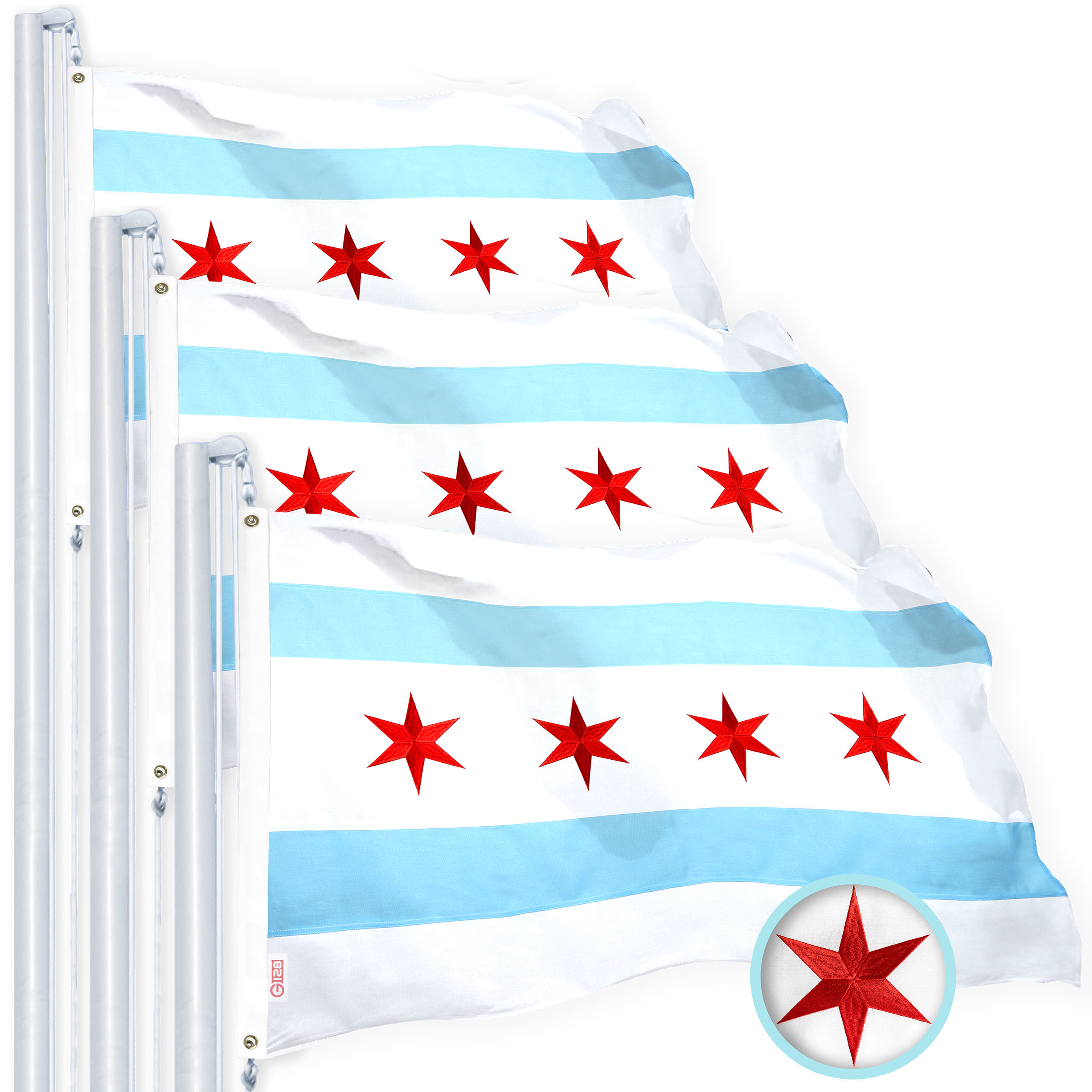 G128 Chicago Flag 2x3 Ft 3-Pack Heavy Duty Spun Polyester 220GSM ...