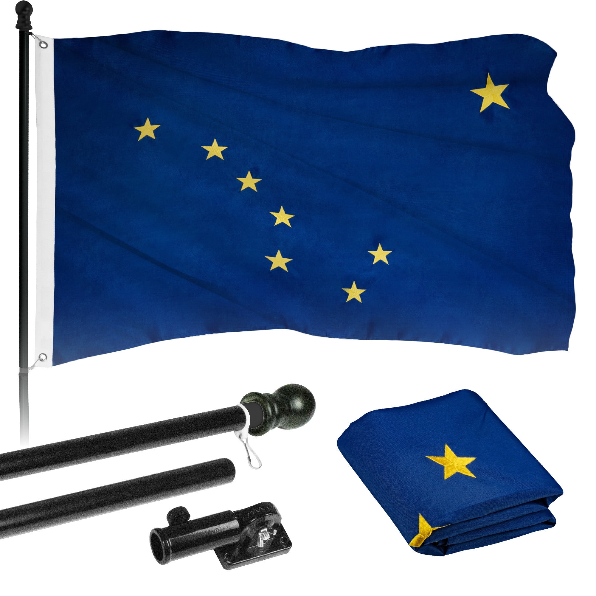 G128 Combo Pack: 5 Ft Tangle Free Aluminum Spinning Flagpole (Black ...