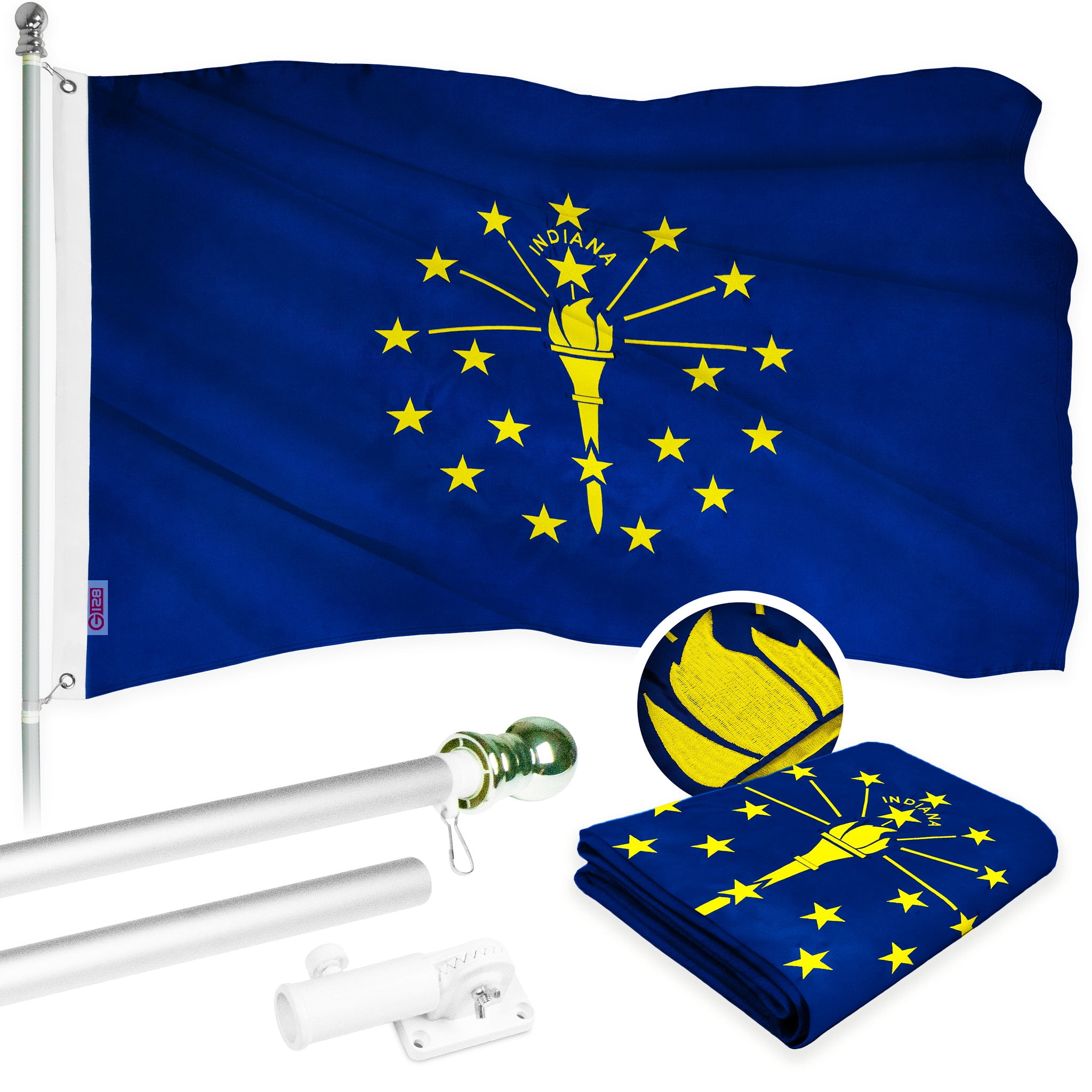 G128 Combo Pack: 5 Ft Tangle Free Aluminum Spinning Flagpole (Silver ...
