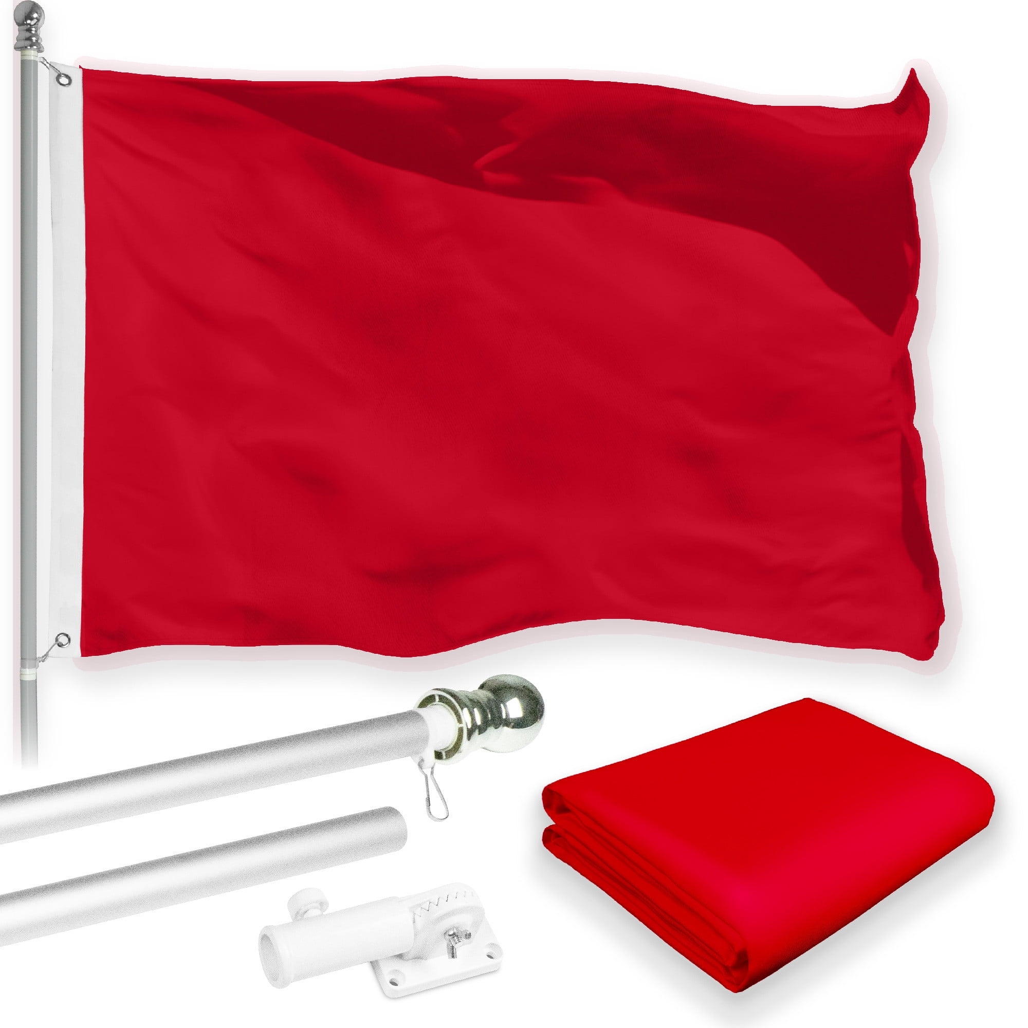 G128 Combo Pack: 5 Ft Tangle Free Aluminum Spinning Flagpole (Silver ...
