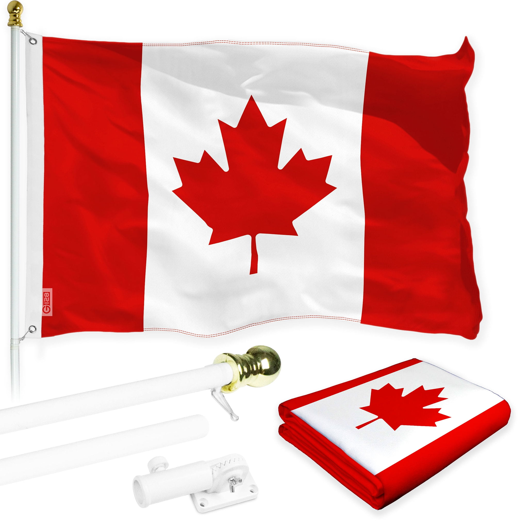 G128 Combo Pack: 5 Ft Tangle Free Aluminum Spinning Flagpole (White ...