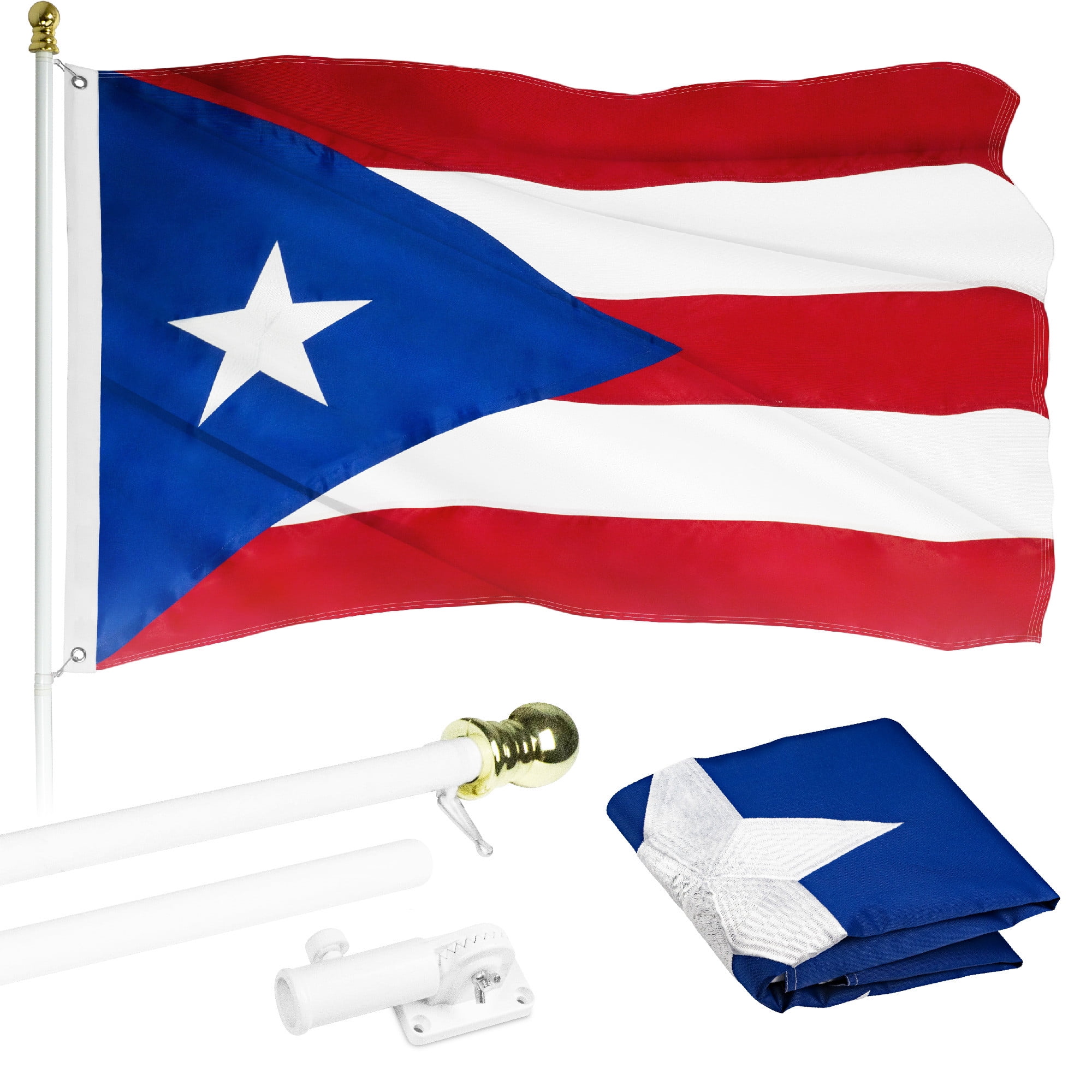 G128 Combo Pack: 5 Ft Tangle Free Aluminum Spinning Flagpole (White ...