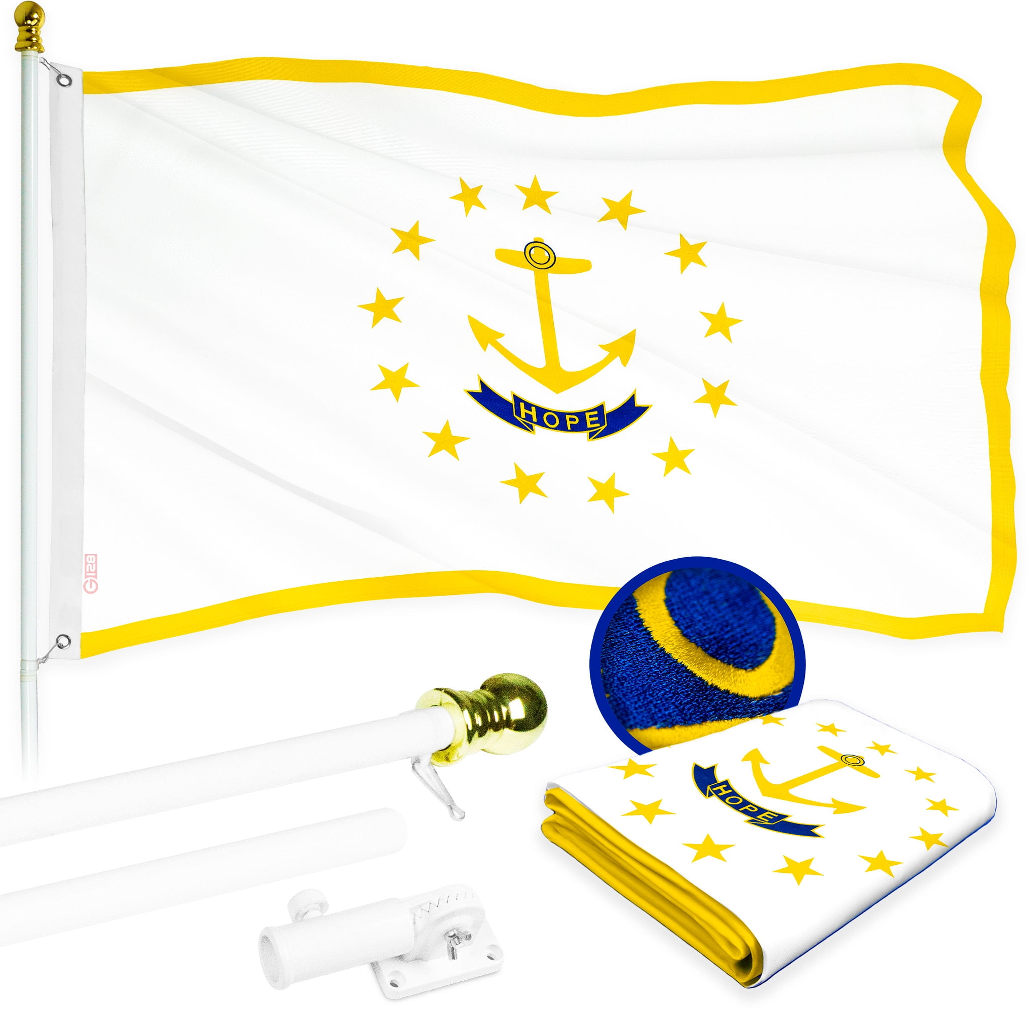 G128 Combo Pack: 5 Ft Tangle Free Aluminum Spinning Flagpole (White ...