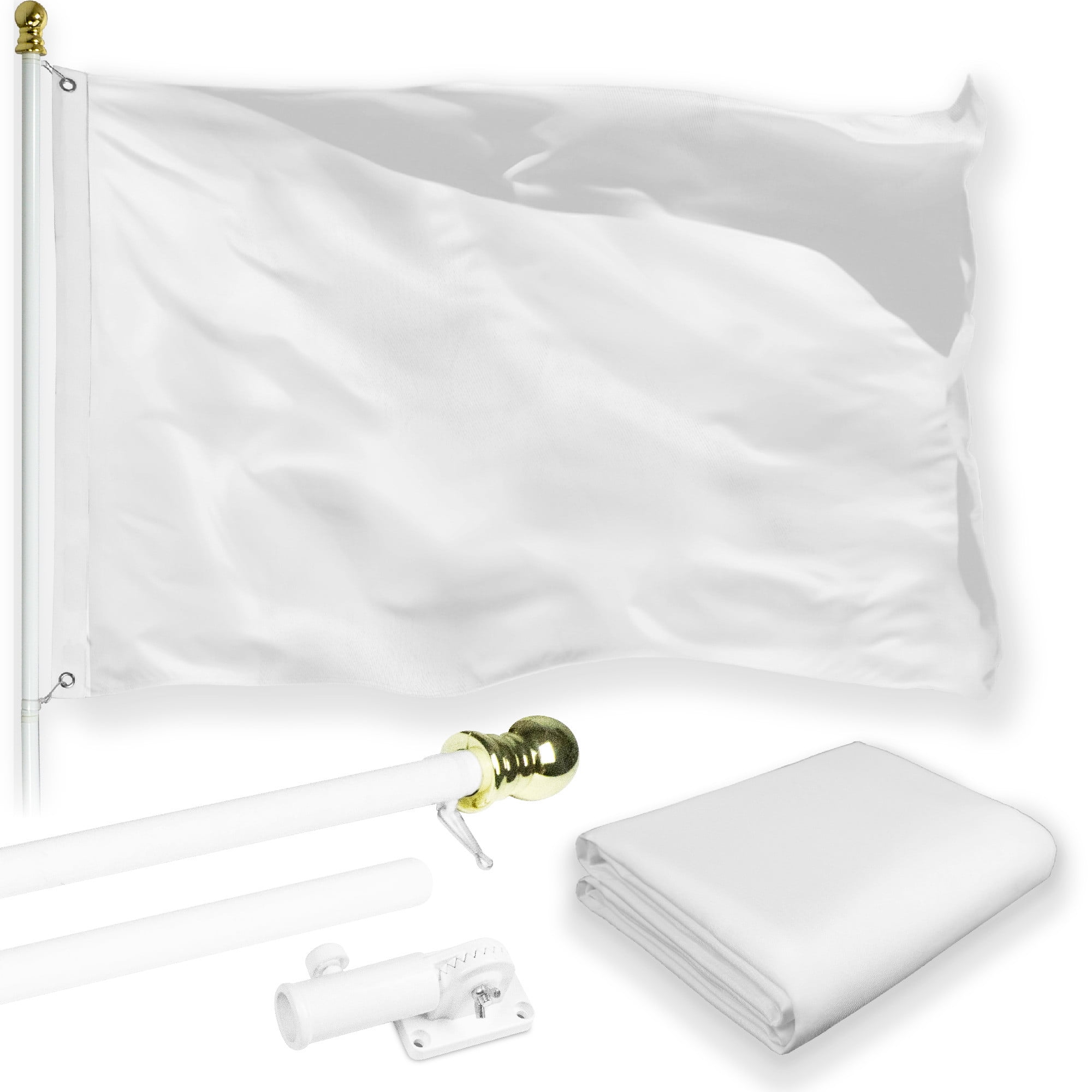 G128 Combo Pack: 5 Ft Tangle Free Aluminum Spinning Flagpole (White ...