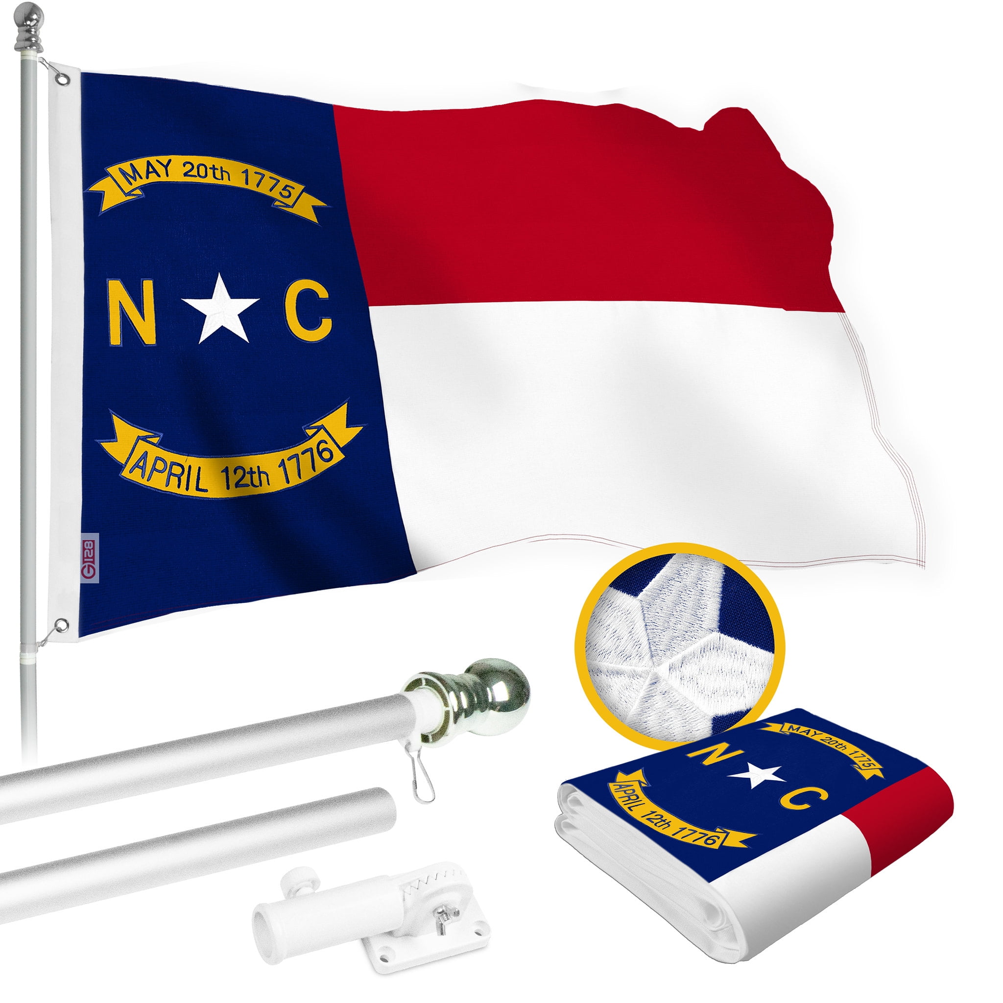 G128 Combo Pack: 5 Ft Tangle Free Spinning Flagpole (Silver) & North ...