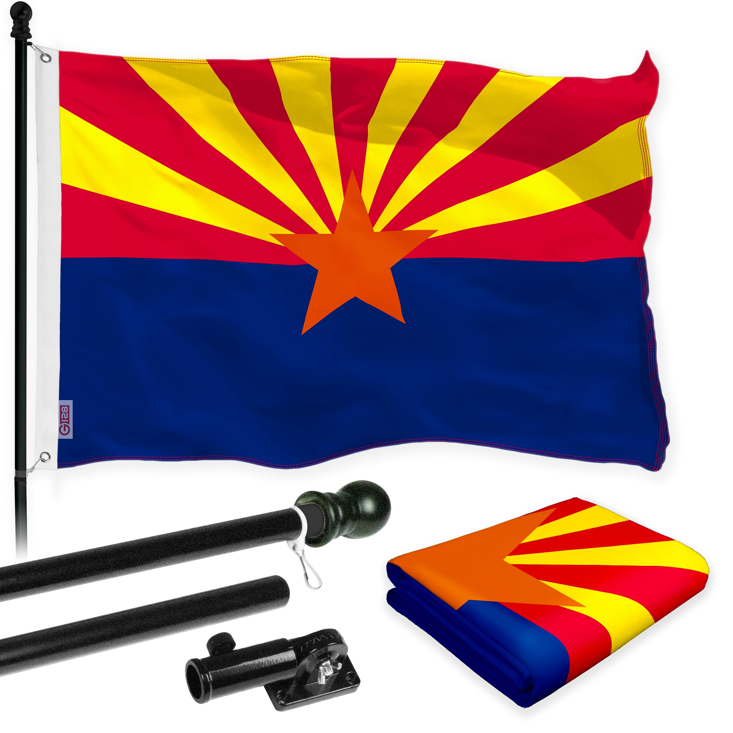 G128 Combo Pack: 6 Feet Tangle Free Spinning Flagpole (Black) Arizona ...