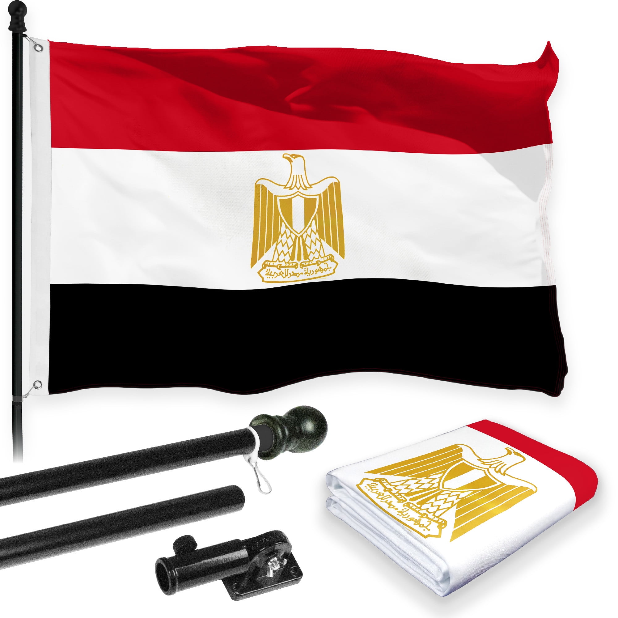 G128 Combo Pack: 6 Feet Tangle Free Spinning Flagpole (Black) Egypt ...