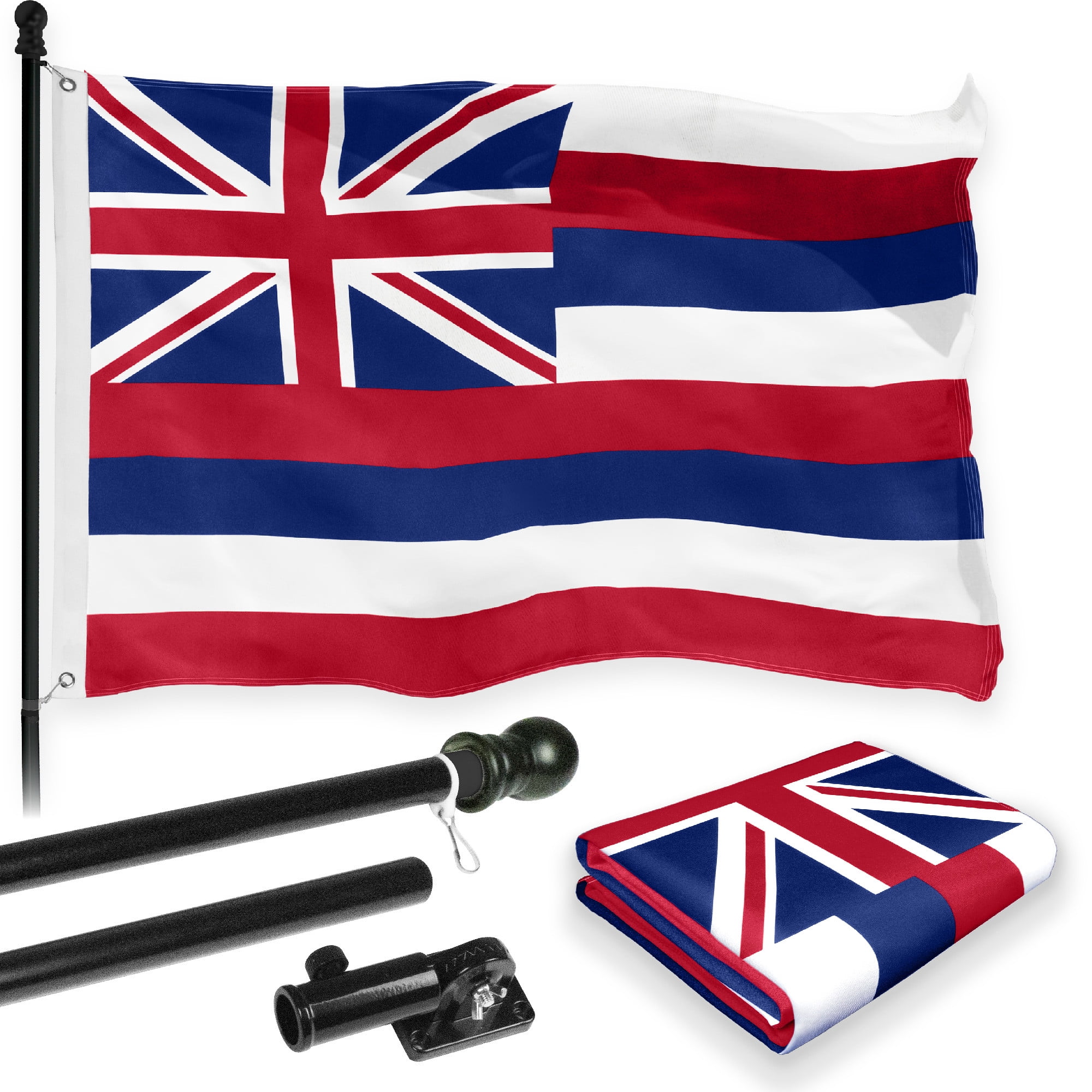 G128 Combo Pack: 6 Feet Tangle Free Spinning Flagpole (Black) Hawaii HI ...