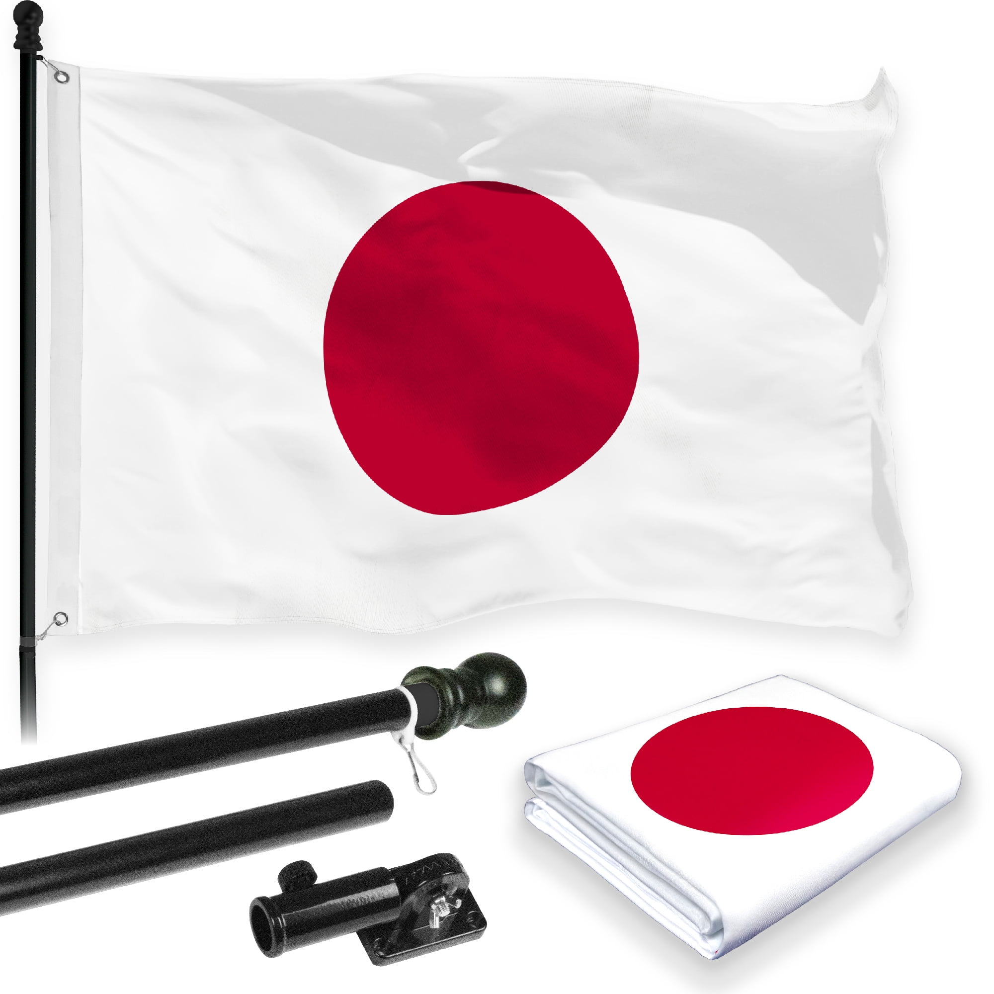 G128 Combo Pack: 6 Feet Tangle Free Spinning Flagpole (Black) Japan ...