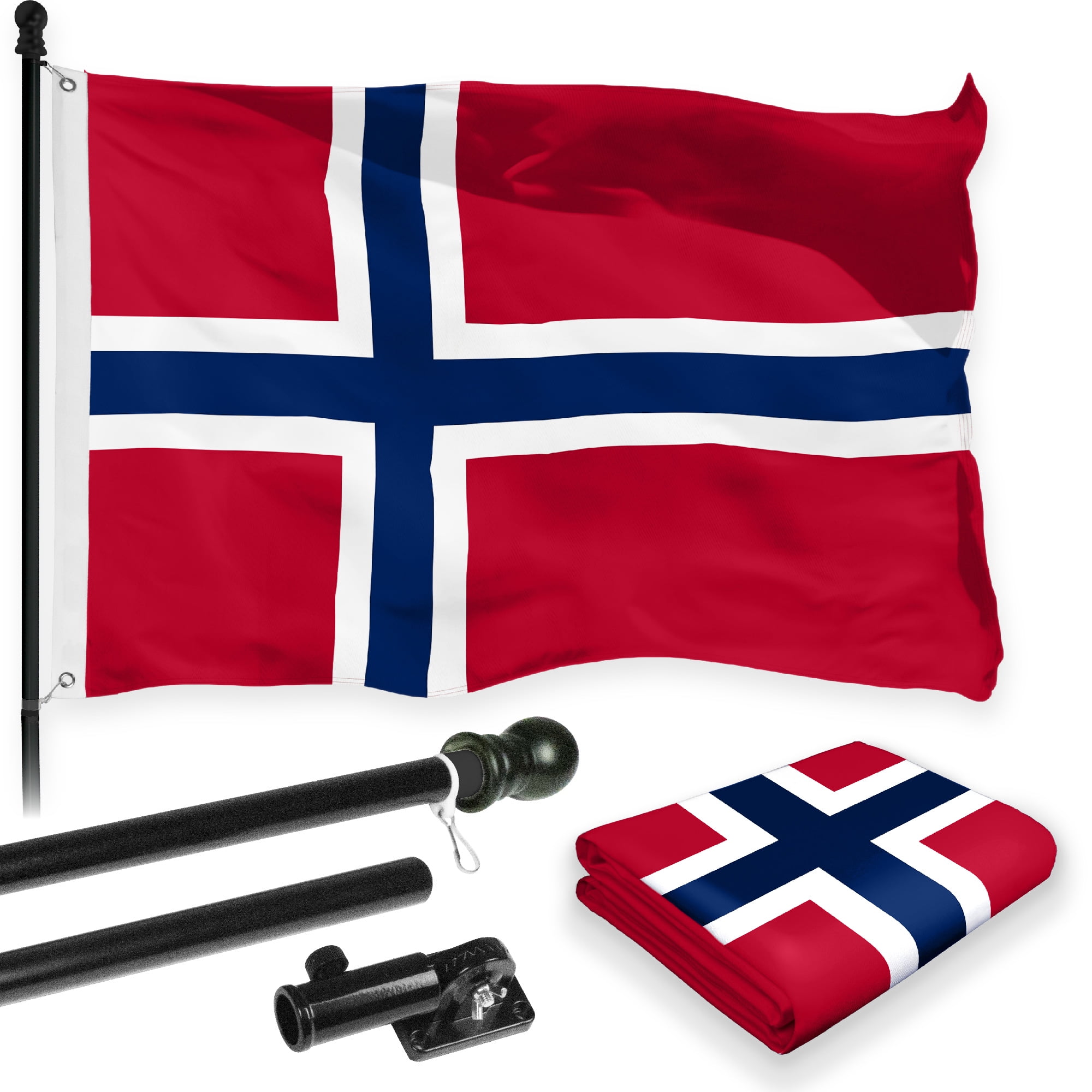 G128 Combo Pack: 6 Feet Tangle Free Spinning Flagpole (Black) Norway ...