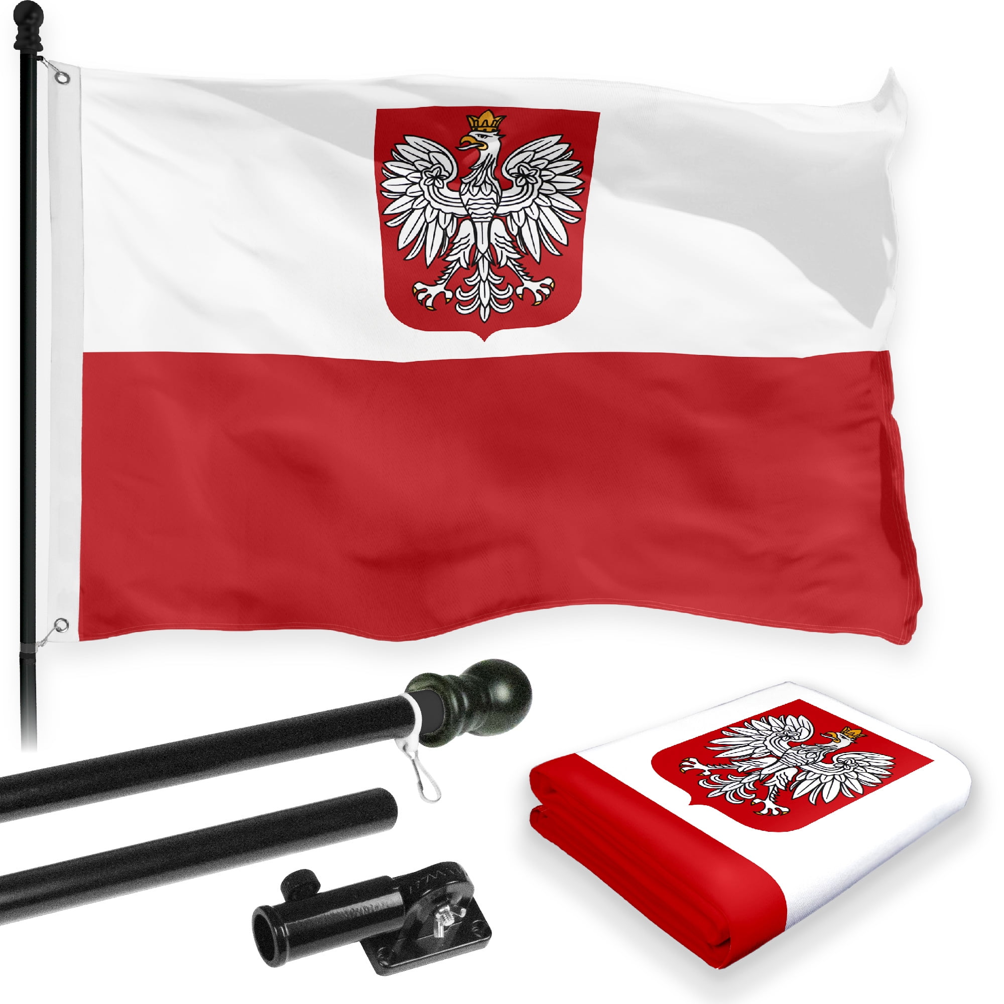 G128 Combo Pack: 6 Feet Tangle Free Spinning Flagpole (Black) Poland ...