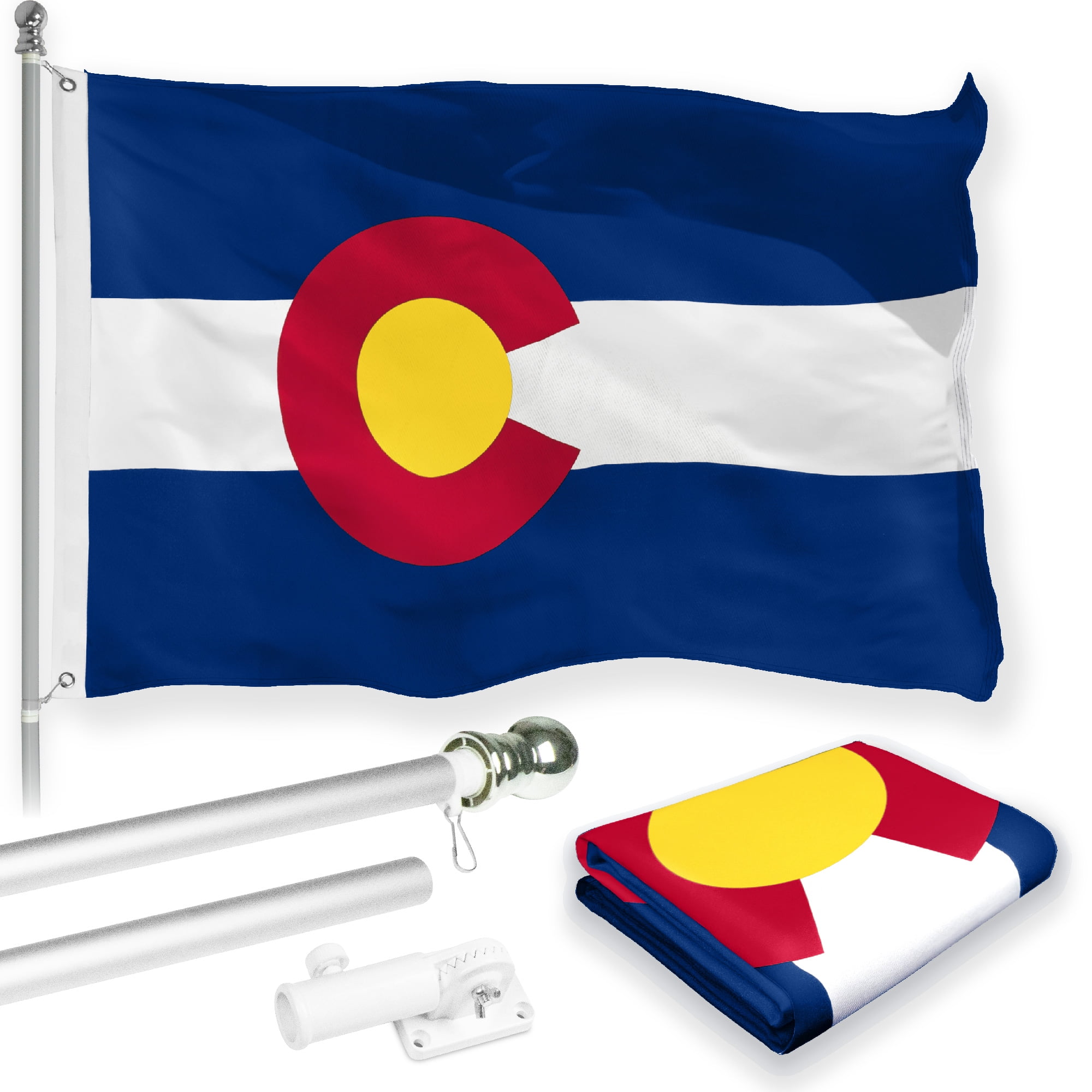 G128 Combo Pack: 6 Feet Tangle Free Spinning Flagpole (Silver) Colorado ...