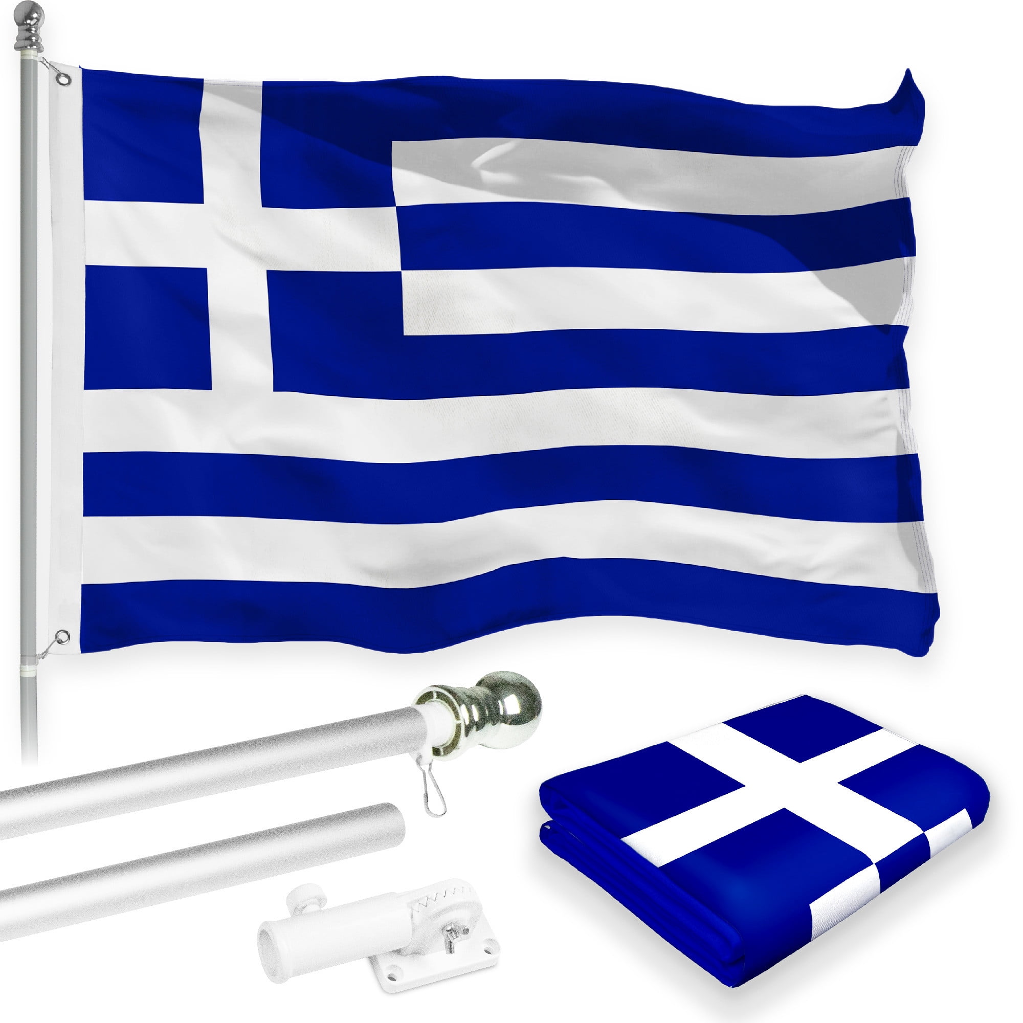 G128 Combo Pack: 6 Feet Tangle Free Spinning Flagpole (Silver) Greece ...