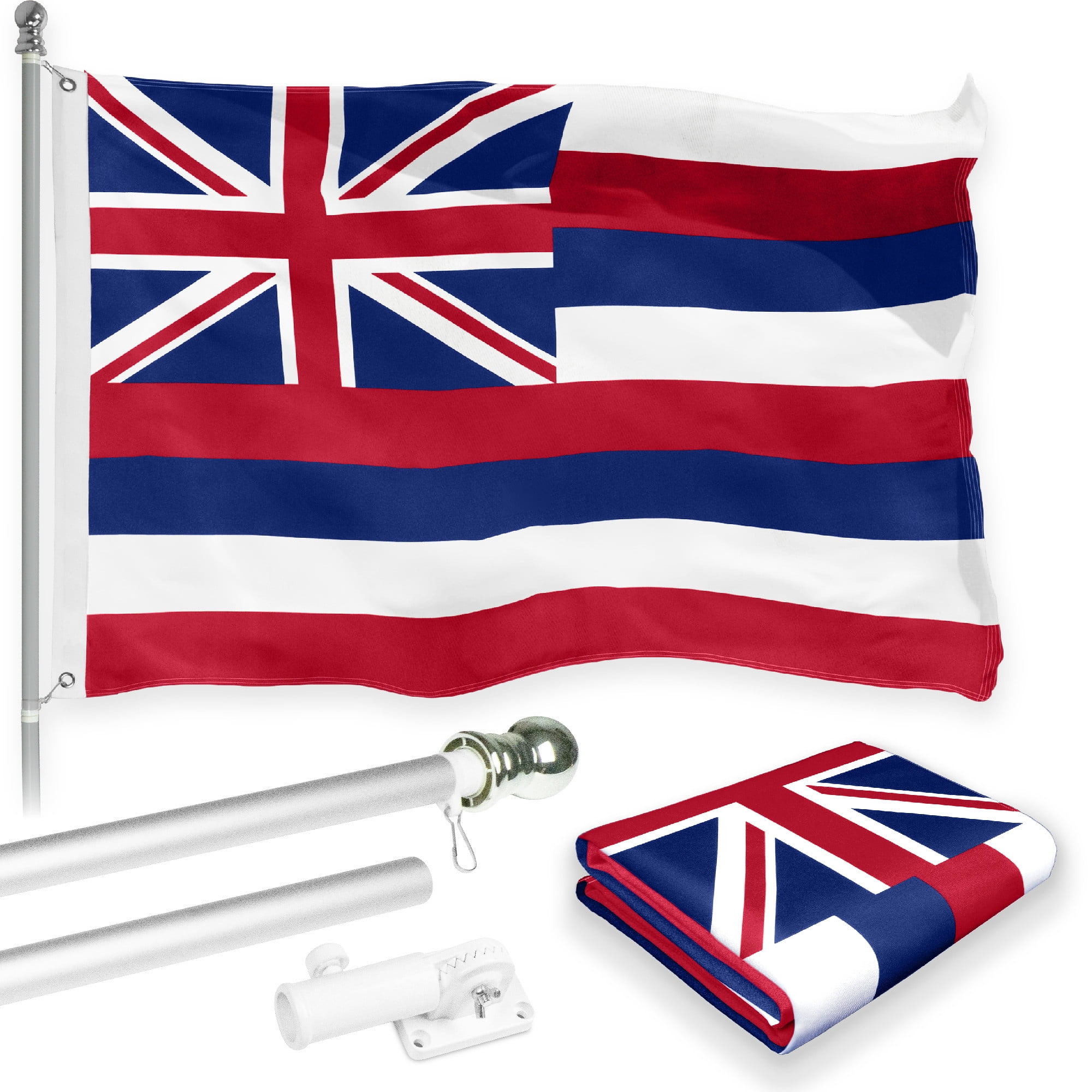 G128 Combo Pack: 6 Feet Tangle Free Spinning Flagpole (Silver) Hawaii ...