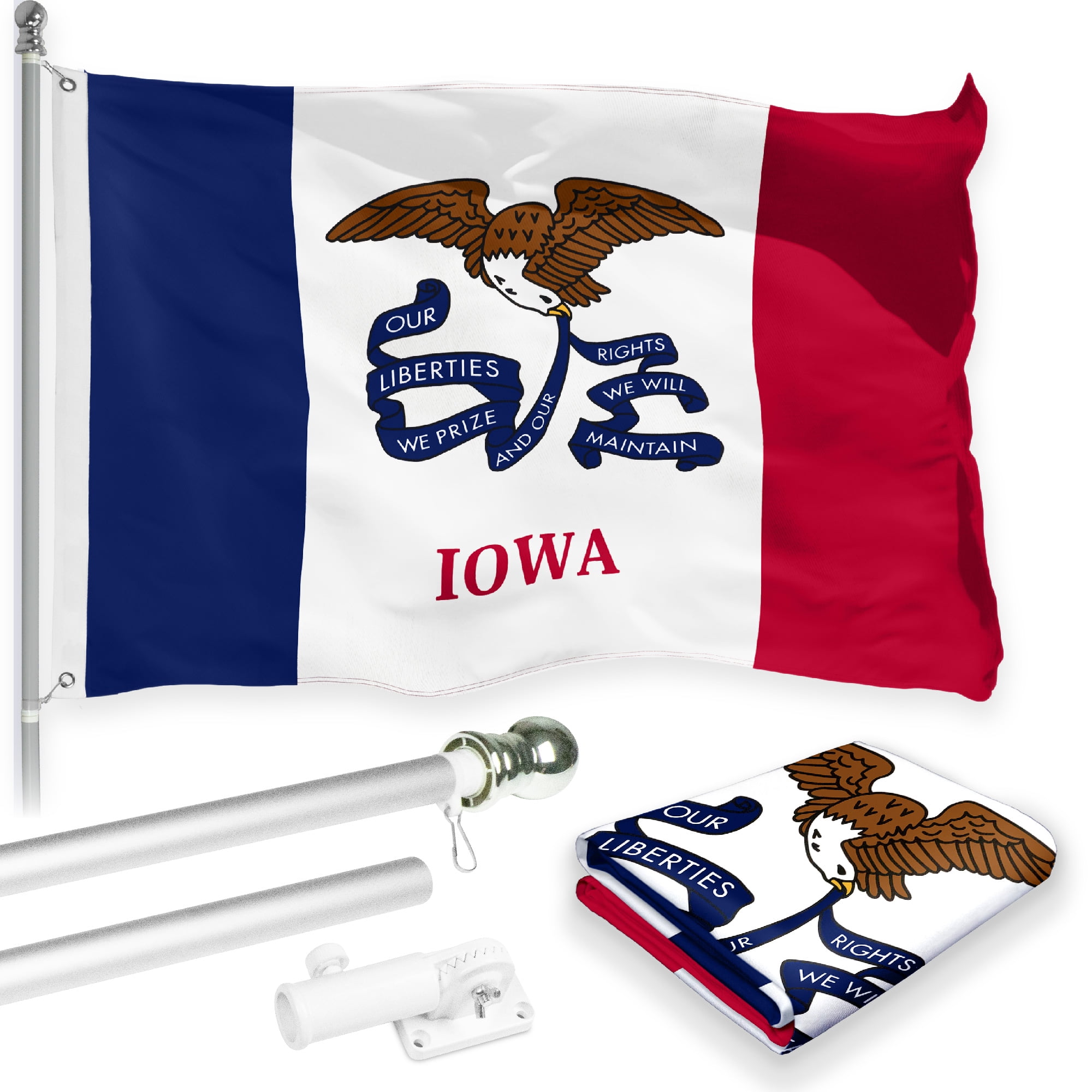 G128 Combo Pack: 6 Feet Tangle Free Spinning Flagpole (Silver) Iowa IA ...