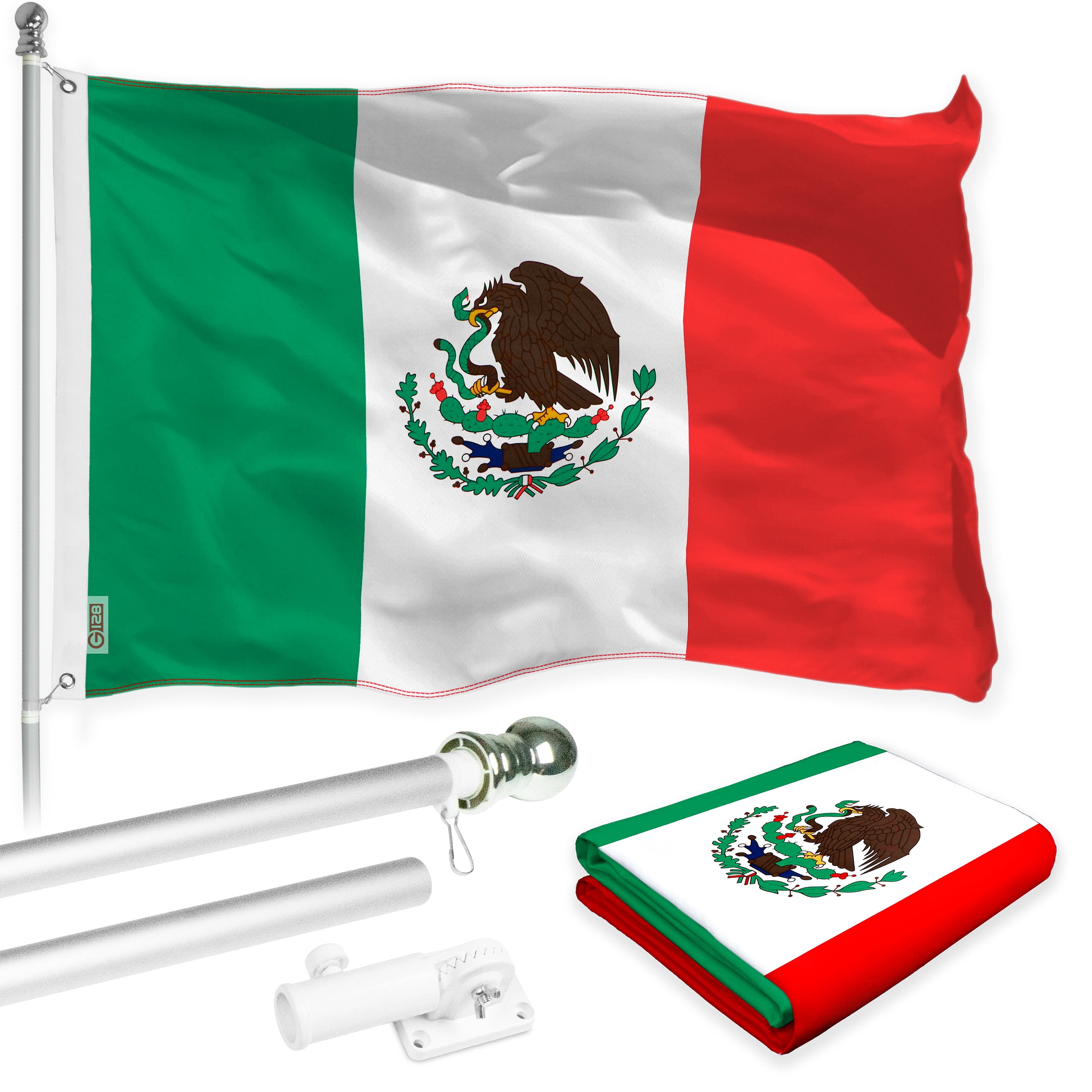 G128 Combo Pack: 6 Feet Tangle Free Spinning Flagpole (Silver) Mexico ...