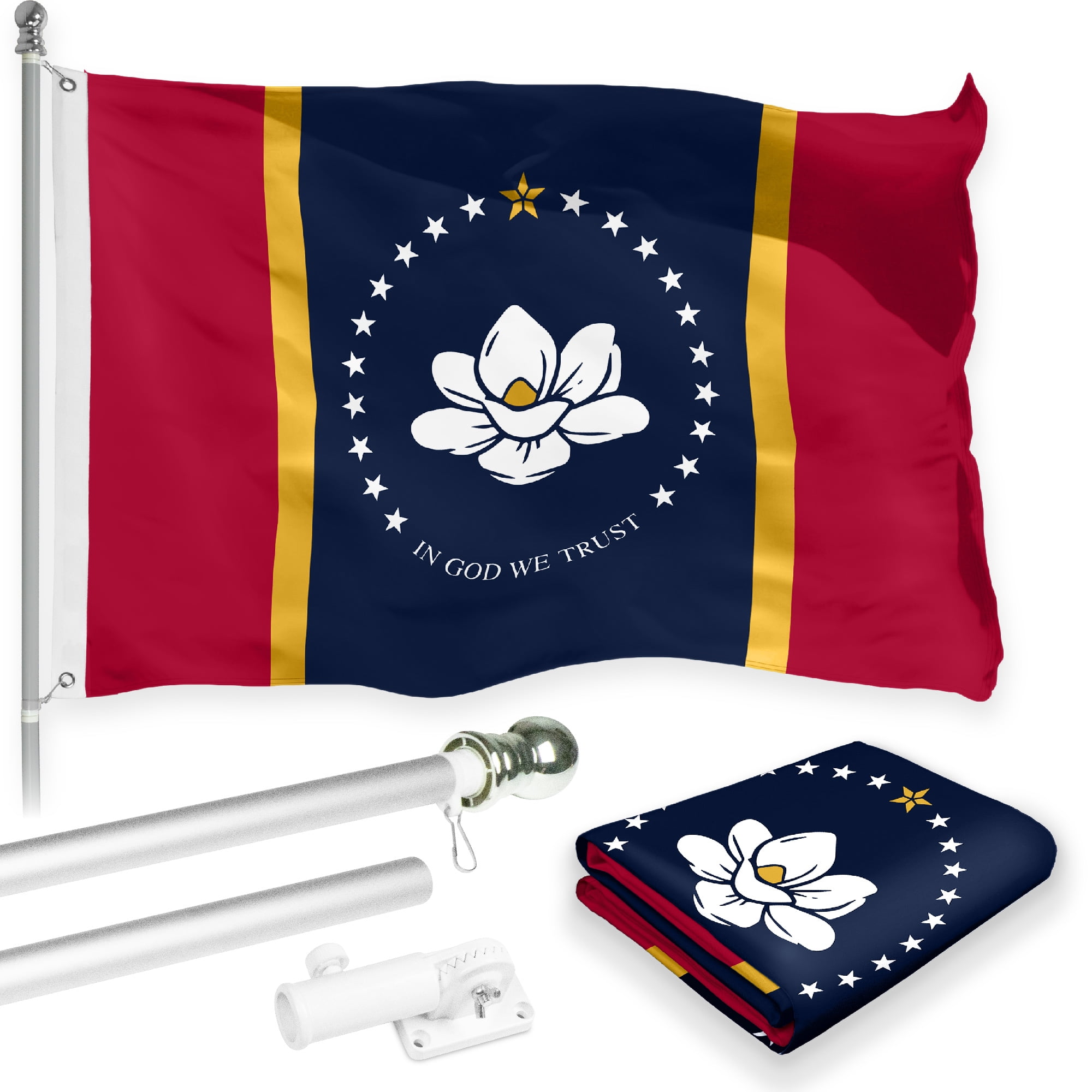 G128 Combo Pack: 6 Feet Tangle Free Spinning Flagpole (Silver ...