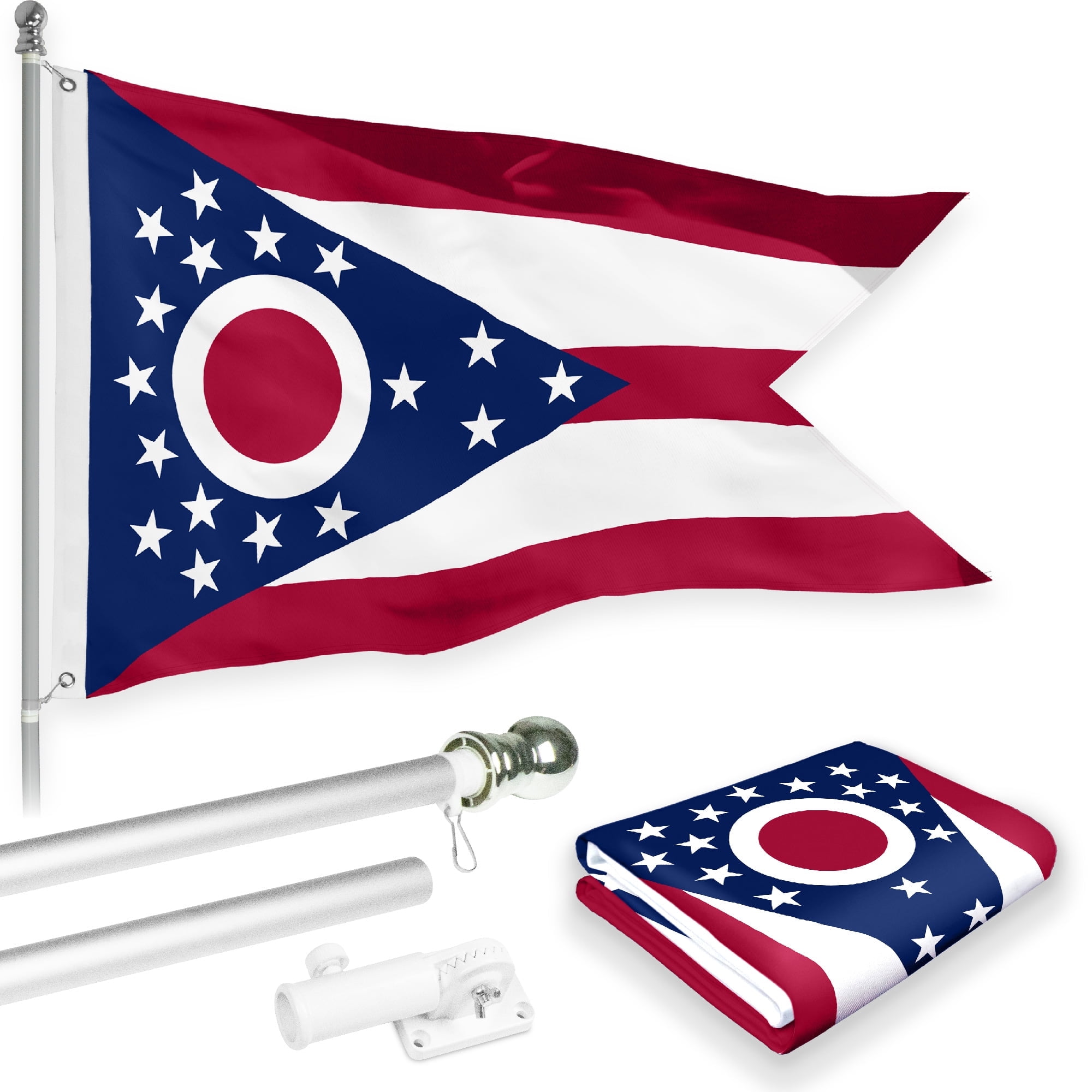 G128 Combo Pack: 6 Feet Tangle Free Spinning Flagpole (Silver) Ohio OH ...