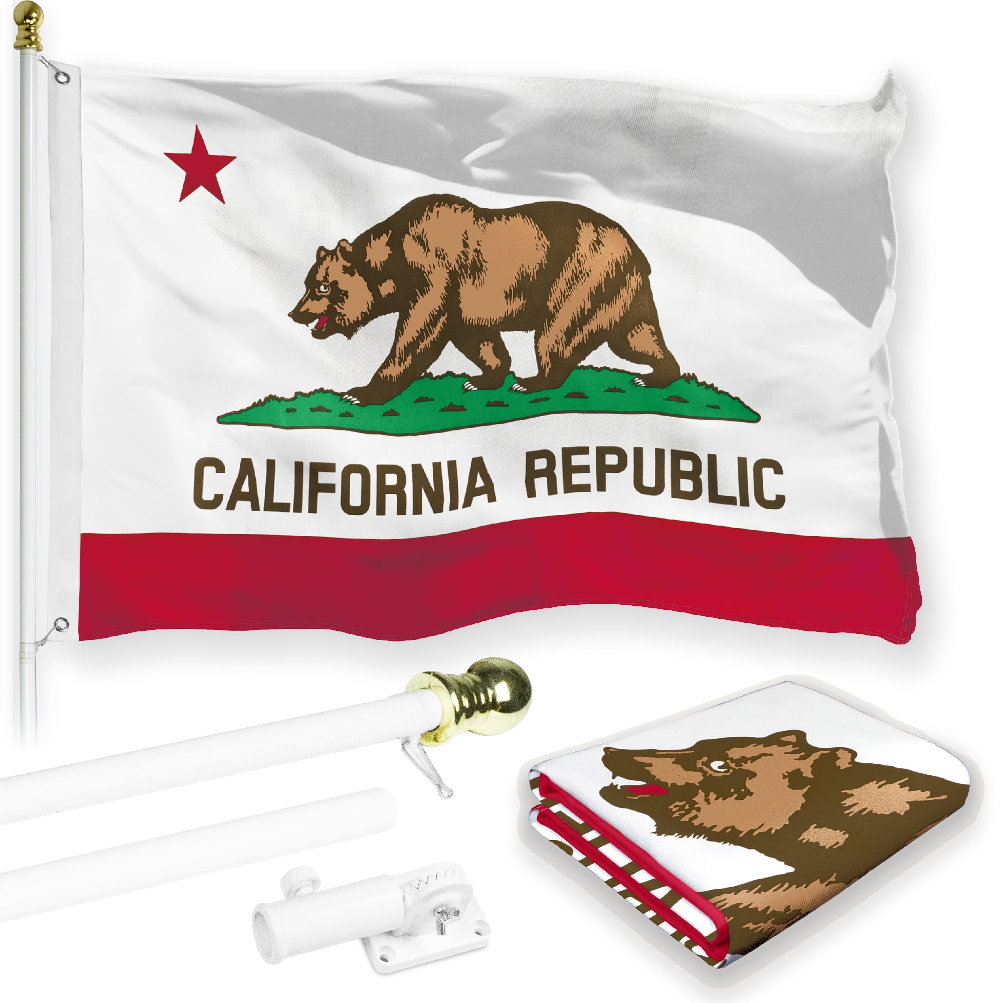 G128 Combo Pack: 6 Feet Tangle Free Spinning Flagpole (White ...