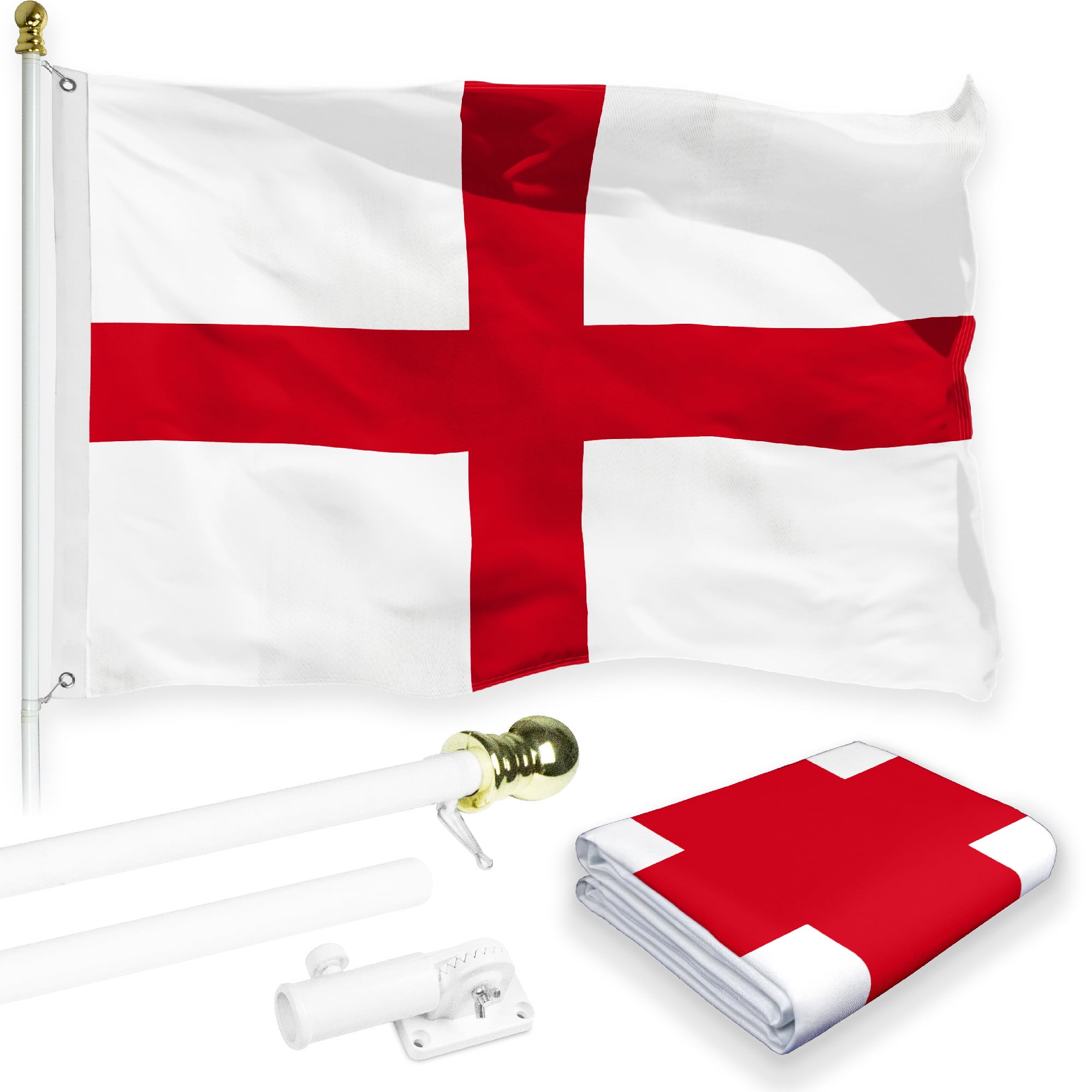 G128 Combo Pack: 6 Feet Tangle Free Spinning Flagpole (White) England ...