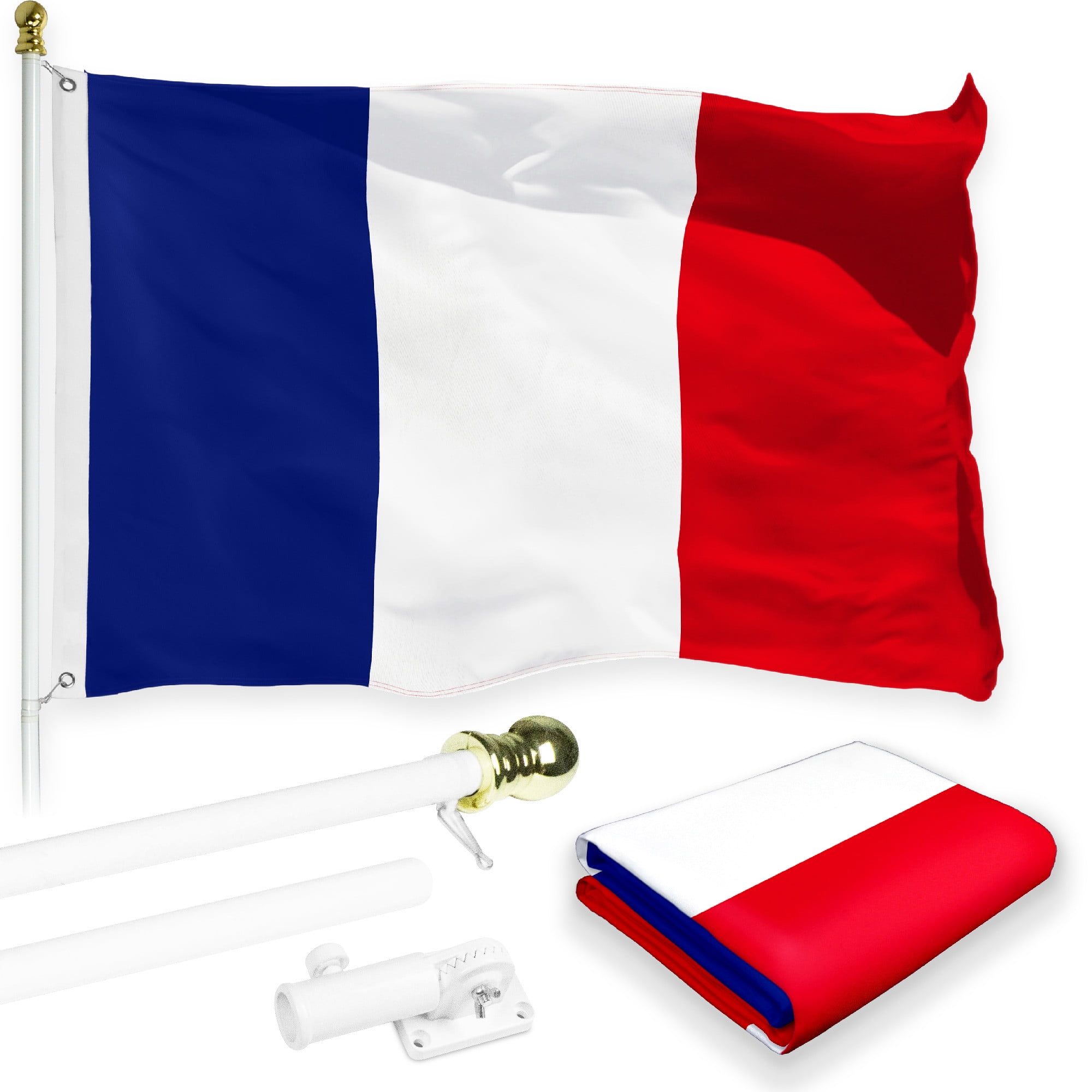 G128 Combo Pack: 6 Feet Tangle Free Spinning Flagpole (White) France ...