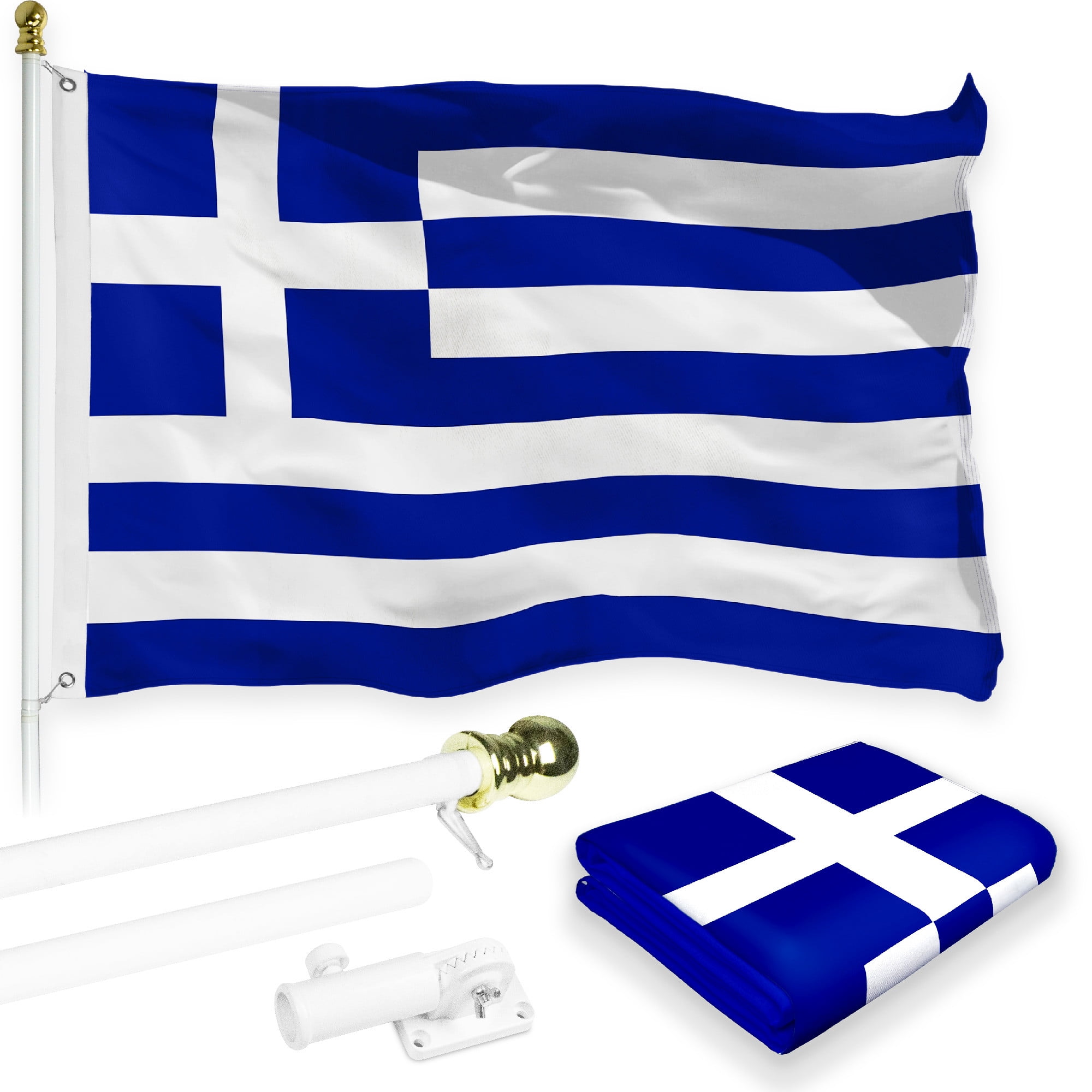 G128 Combo Pack: 6 Feet Tangle Free Spinning Flagpole (White) Greece ...