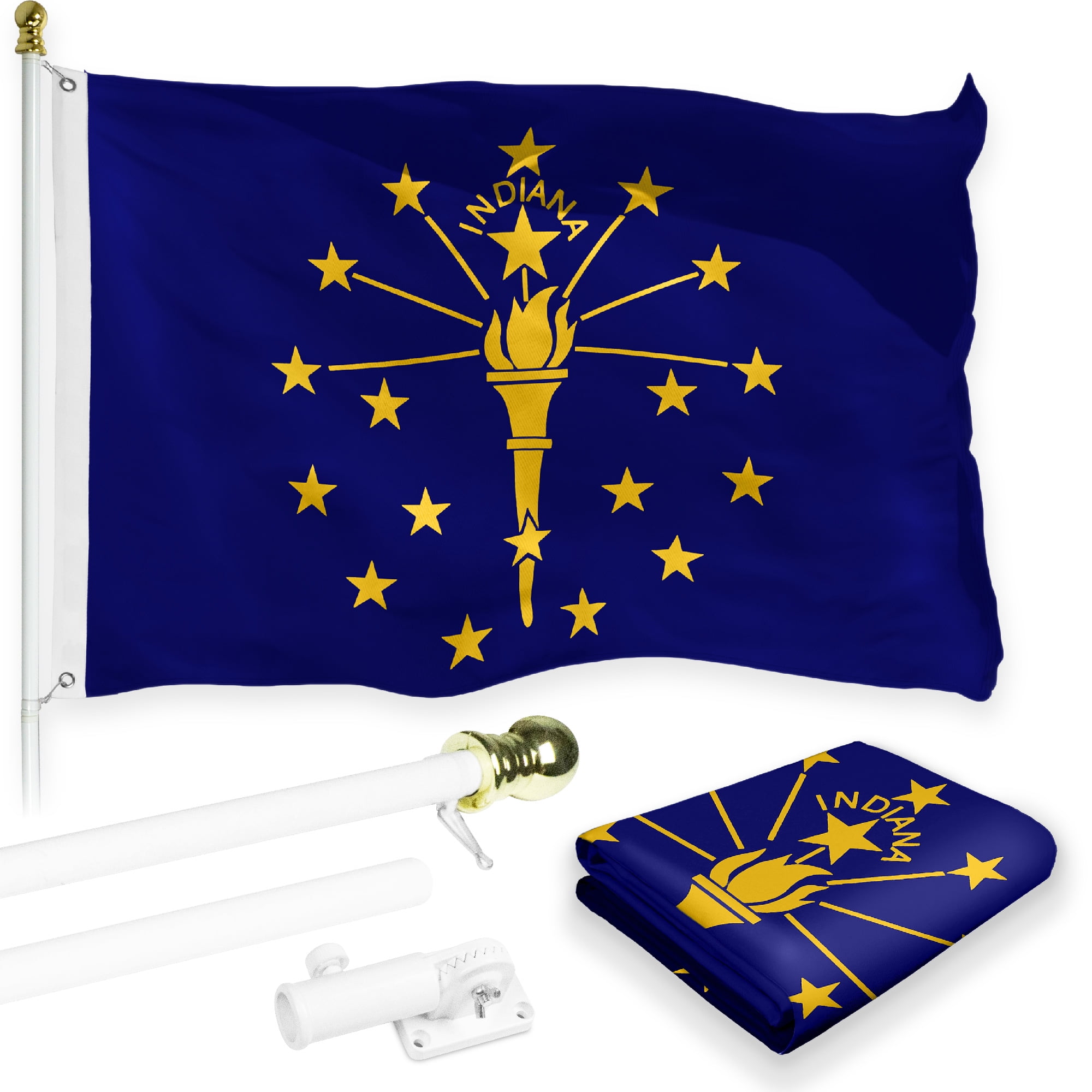 G128 Combo Pack: 6 Feet Tangle Free Spinning Flagpole (White) Indiana ...