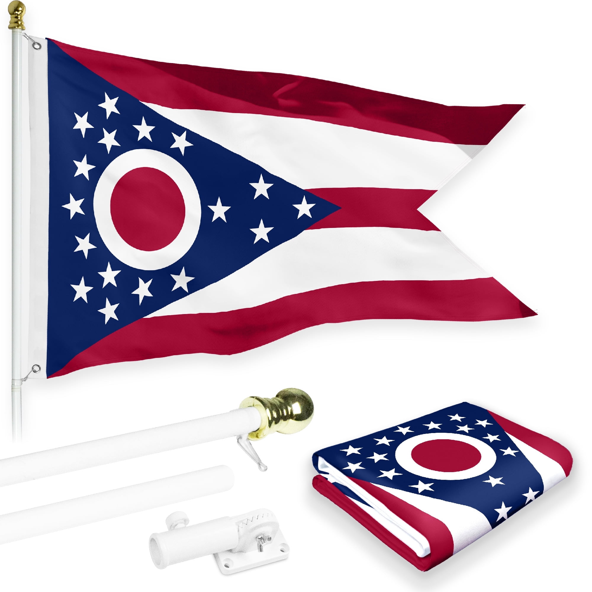G128 Combo Pack: 6 Feet Tangle Free Spinning Flagpole (White) Ohio OH ...