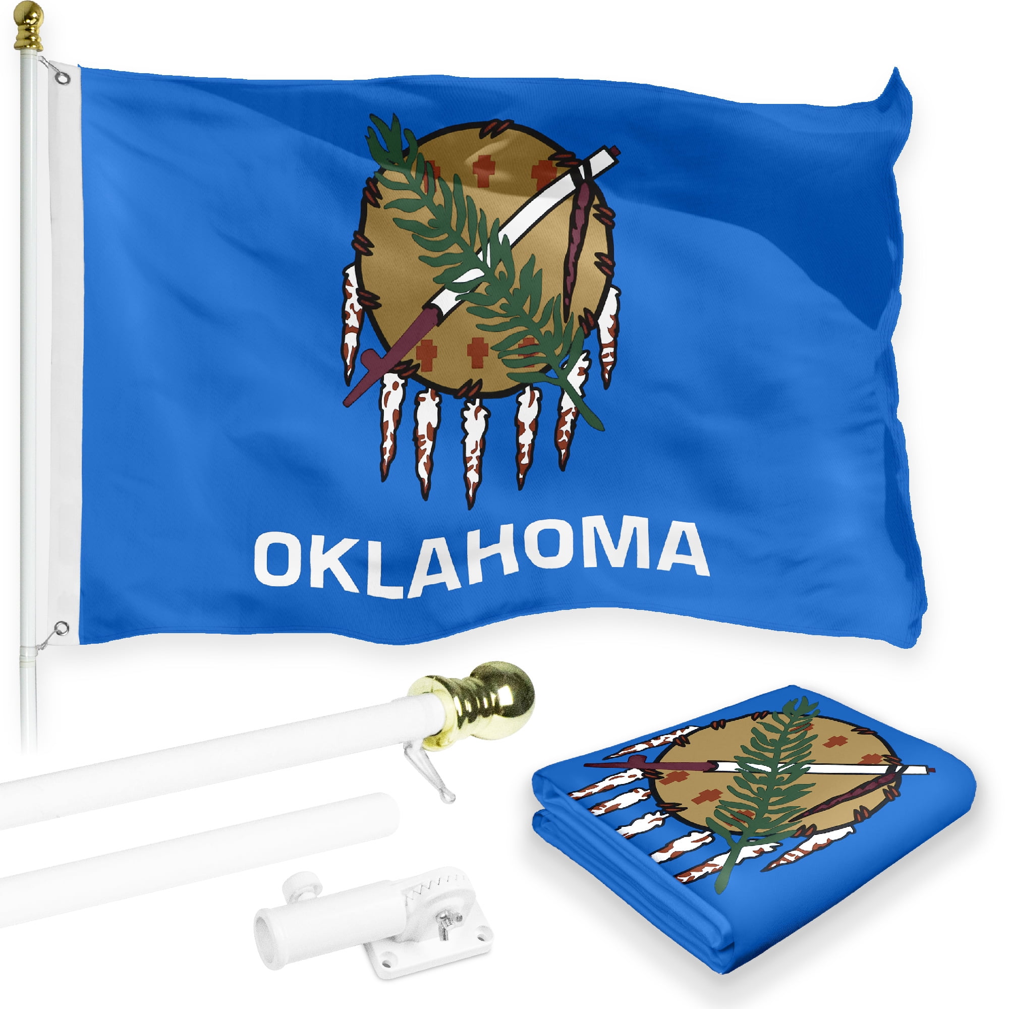 G128 Combo Pack: 6 Feet Tangle Free Spinning Flagpole (White) Oklahoma ...