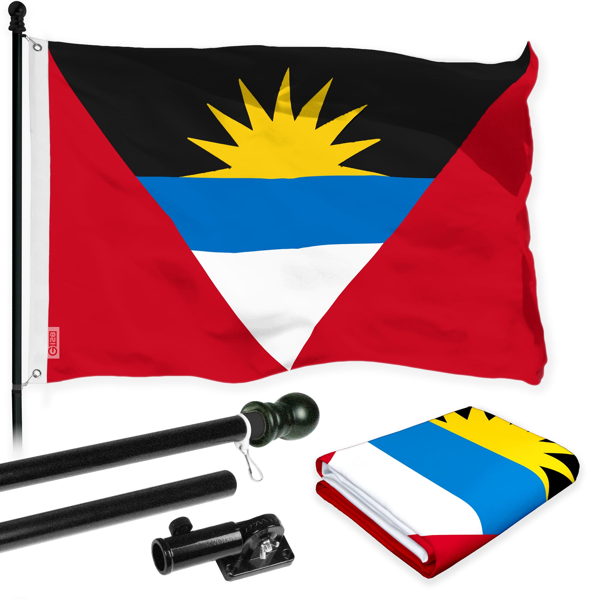 G128 Combo Pack: 6 Ft Tangle Free Aluminum Spinning Flagpole (Black ...