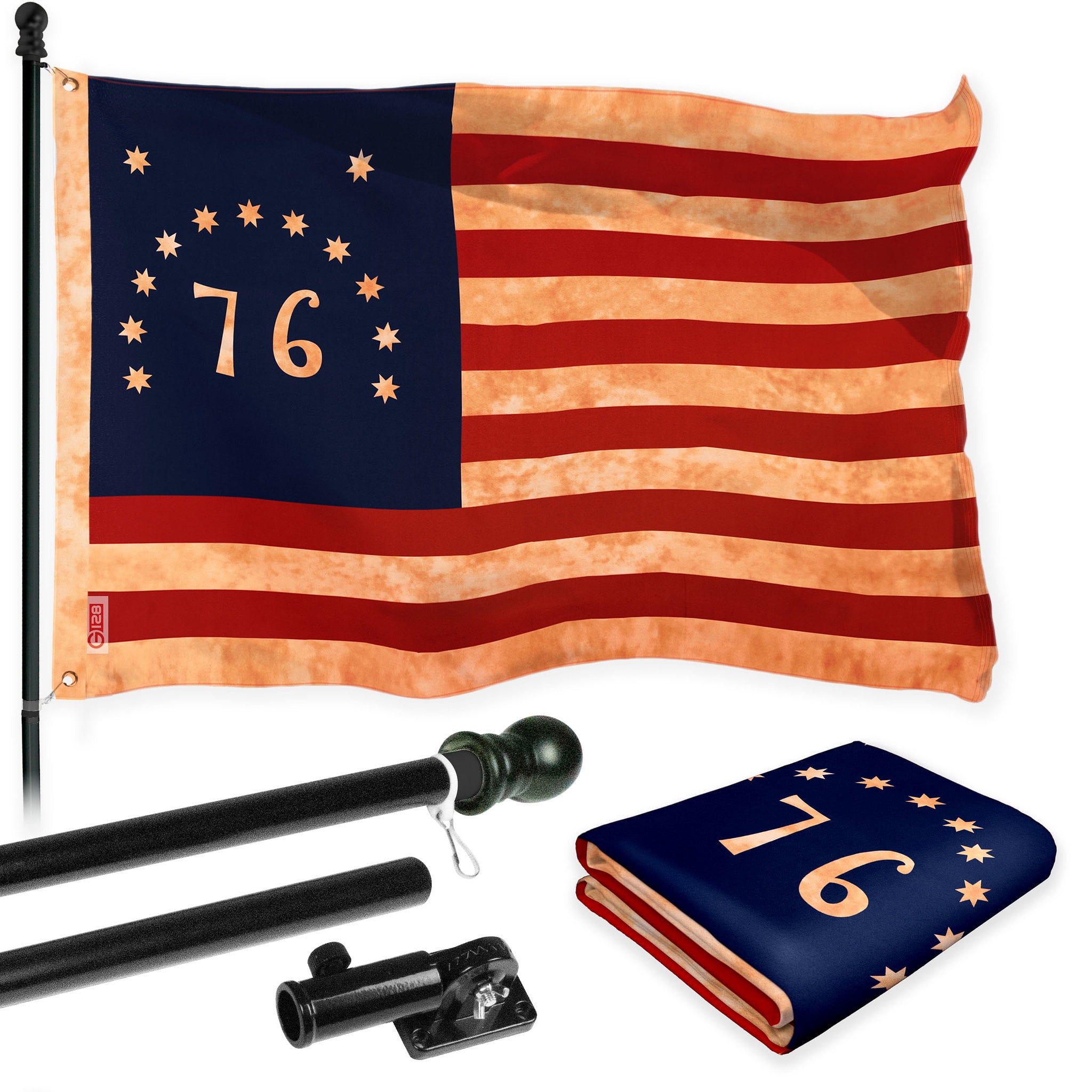 G128 Combo Pack: 6 Ft Tangle Free Aluminum Spinning Flagpole (Black ...