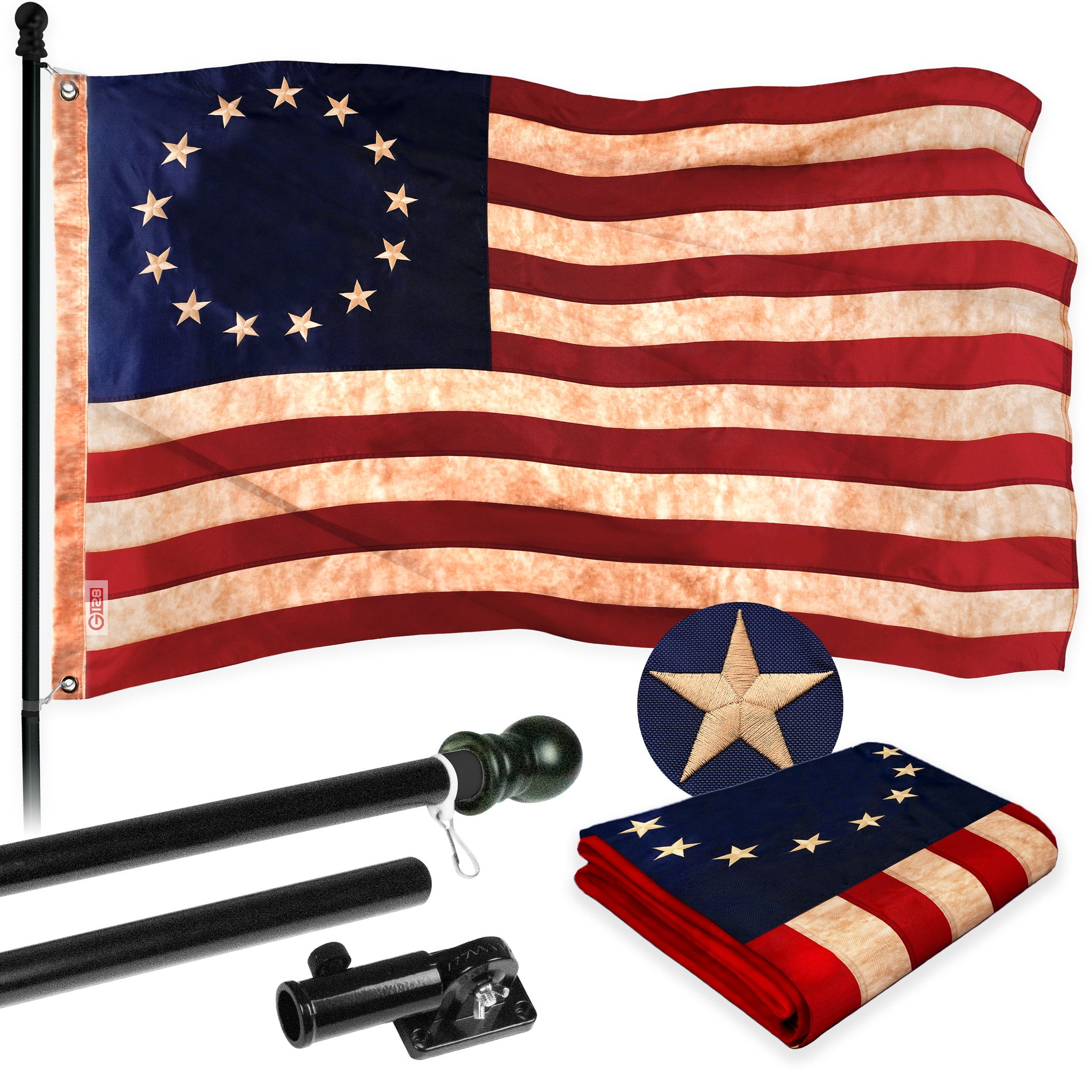G128 Combo Pack: 6 Ft Tangle Free Aluminum Spinning Flagpole (Black ...