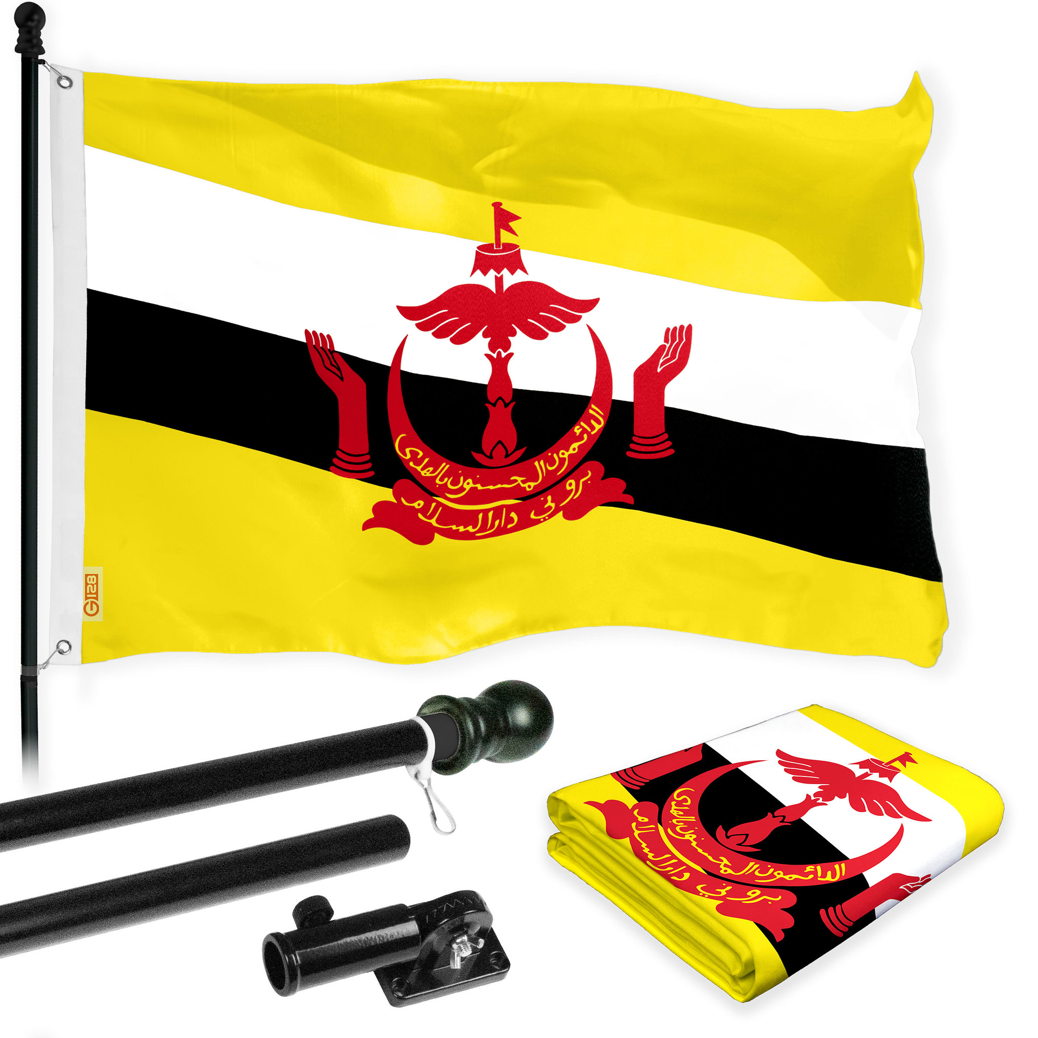 G128 Combo Pack: 6 Ft Tangle Free Aluminum Spinning Flagpole (Black ...