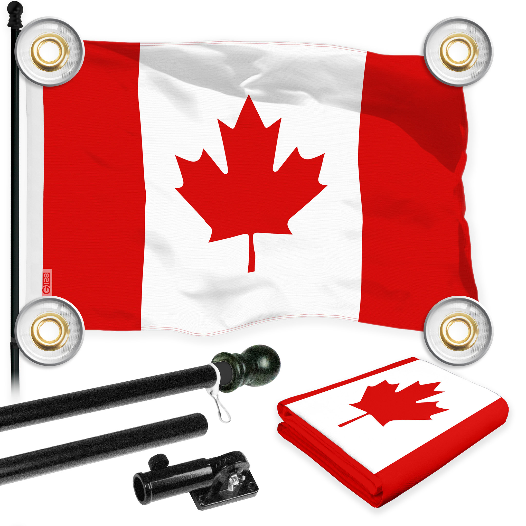 G128 Combo Pack: 6 Ft Tangle Free Aluminum Spinning Flagpole (Black ...